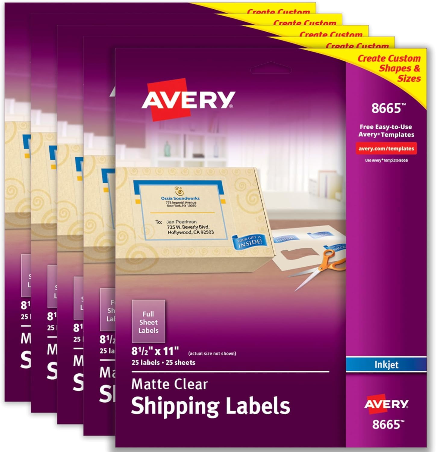 Avery Matte Frosted Clear Full Sheet Labels for Inkjet Printers, 8.5" x ...
