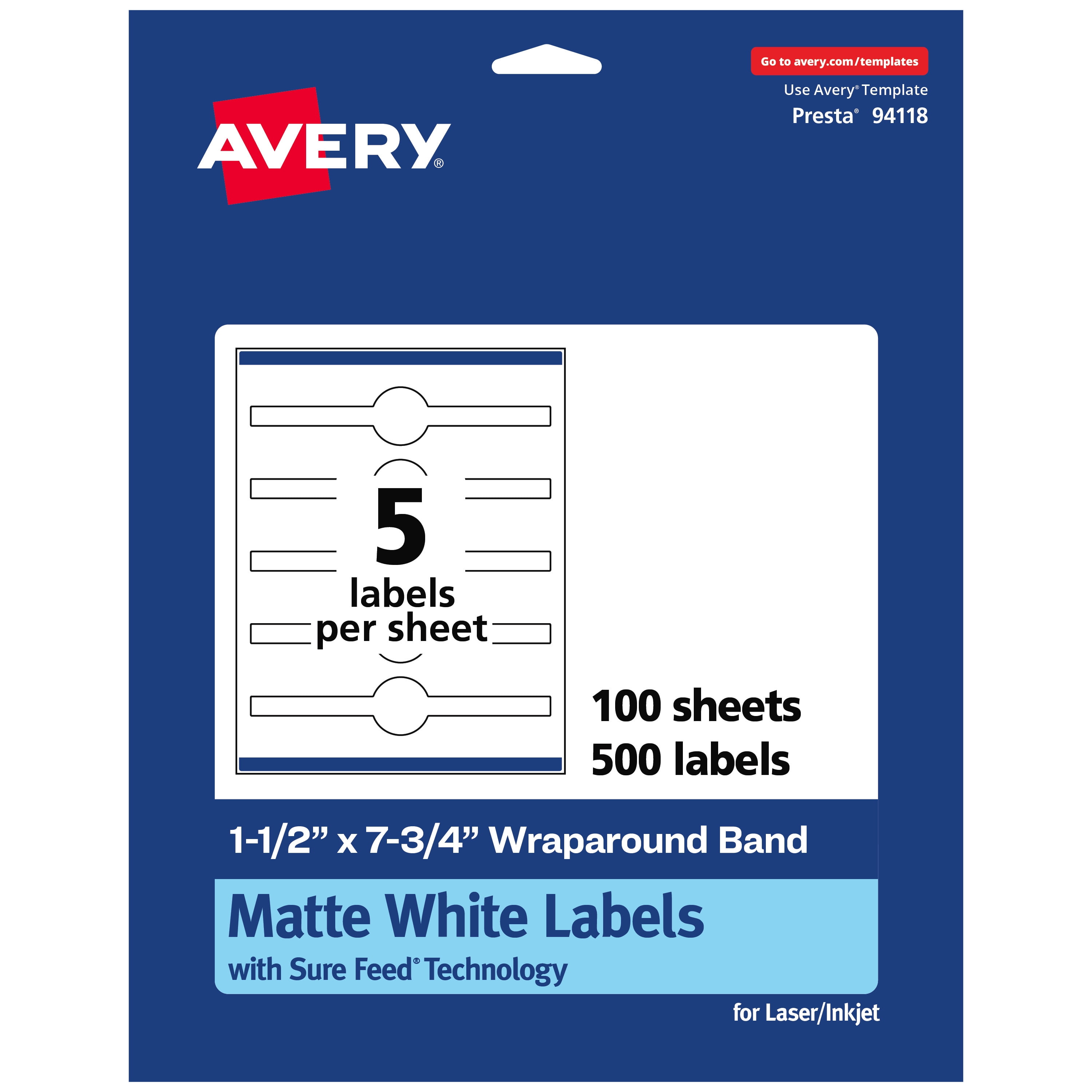 Avery Matte White Wraparound Labels, 1-1/2" x 7-3/4", 500 Total ...