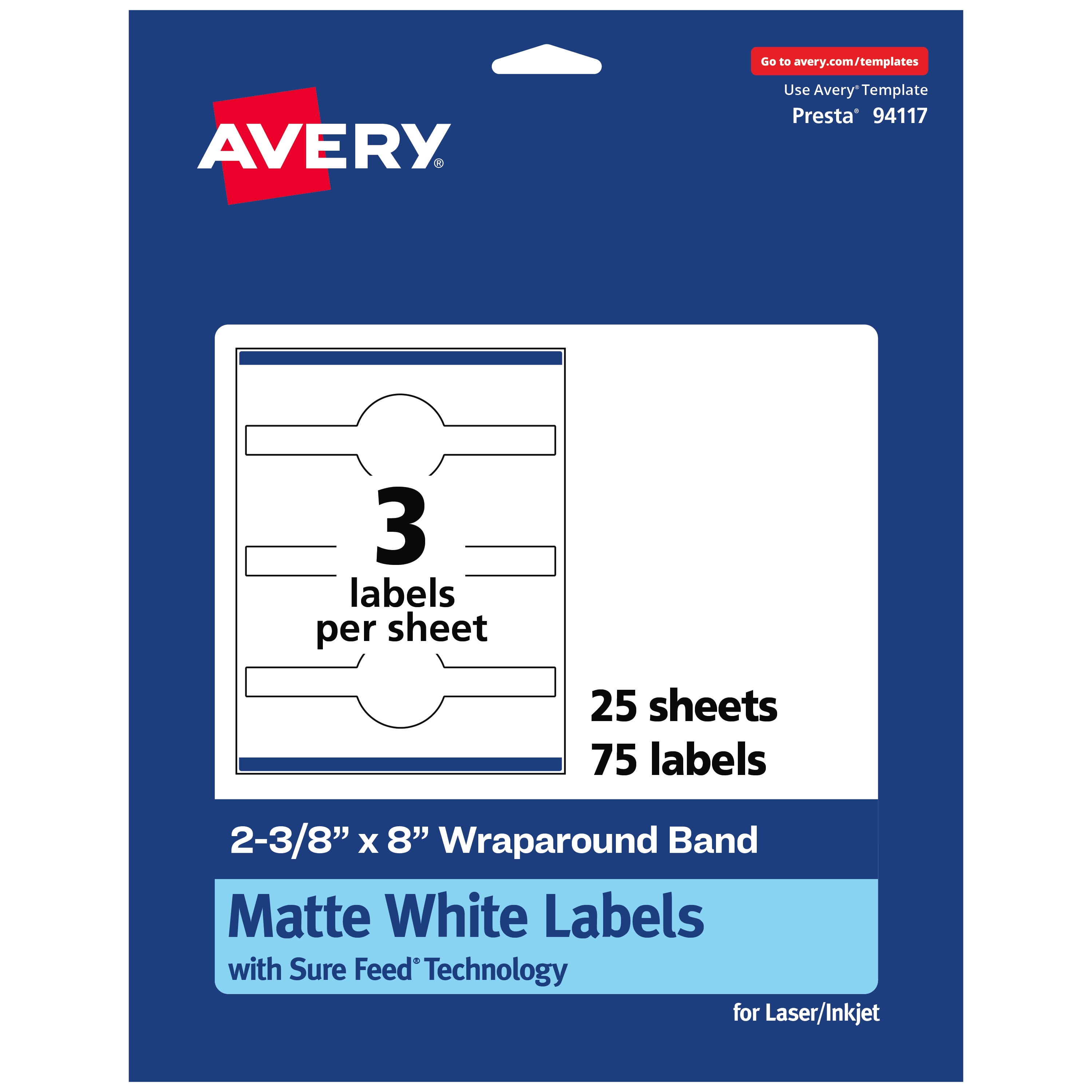 Avery Matte White Wraparound Band Labels, 2-3/8" x 8", 75 Total ...