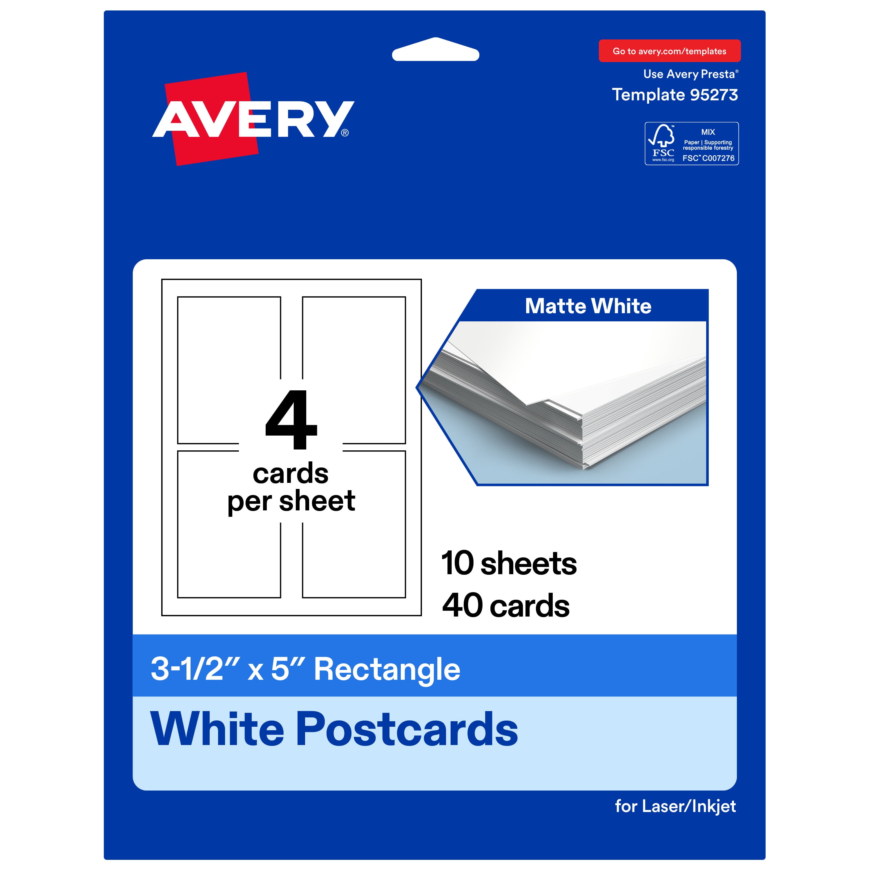 Avery Matte White Rectangle Cards, 3.5" x 5", 40ct - Walmart.com