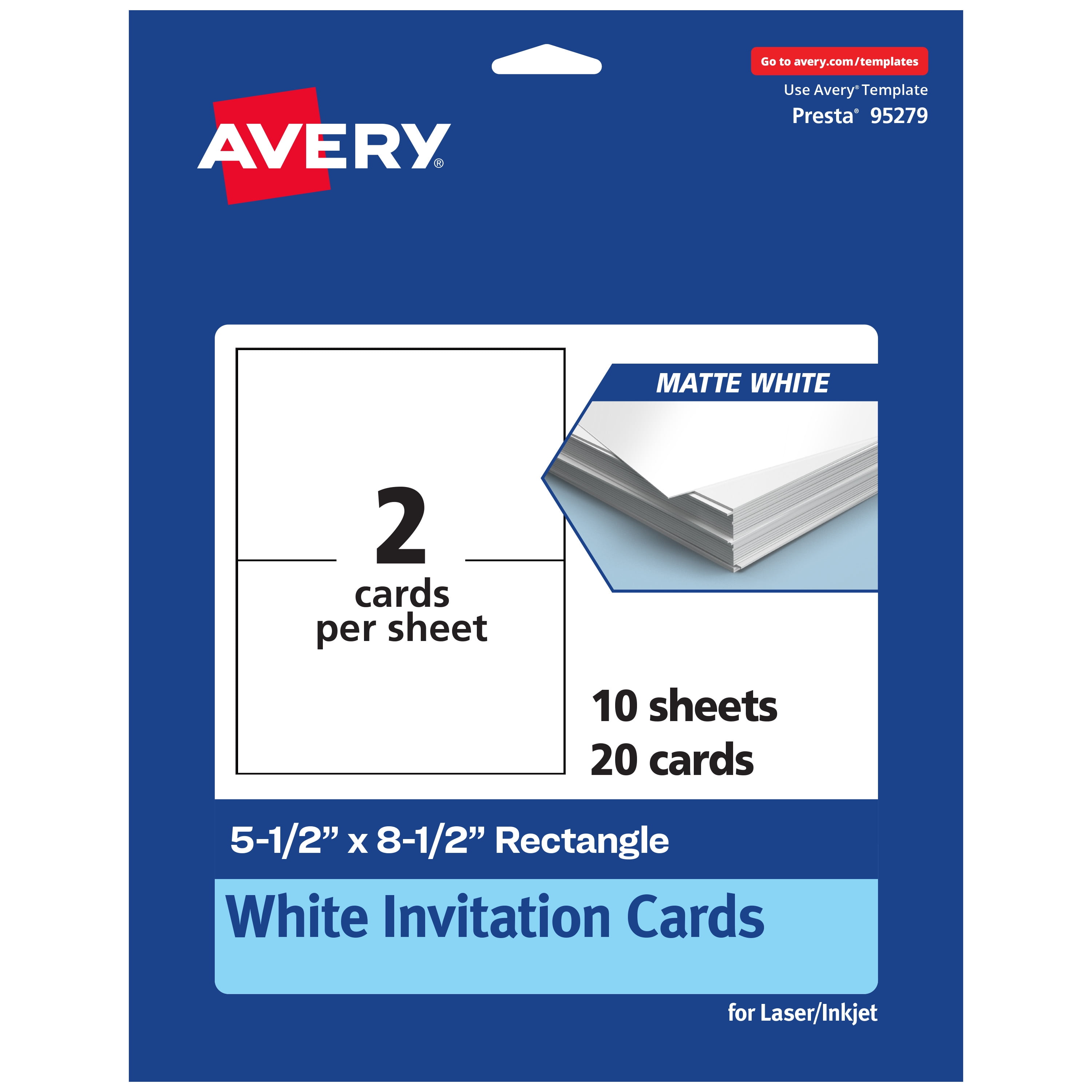 Avery Printable Blank Template Matte White Rectangle Cards, 5.5" x 8.5 ...