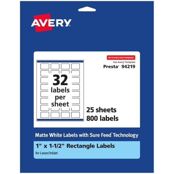 Avery, Matte White Rectangle Labels, 1"x1.5" 800 Labels, Sure Feed ...