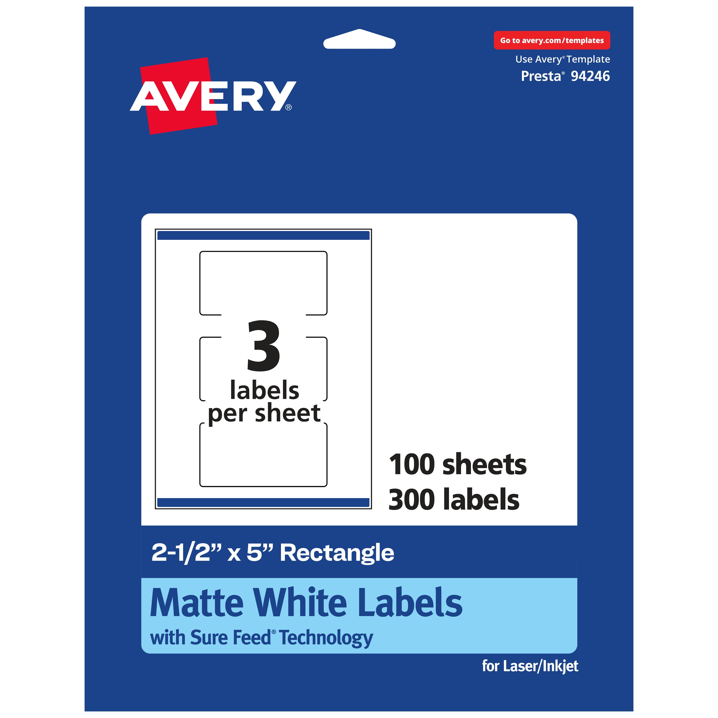 Avery Matte White Rectangle Labels, 2.5" x 5", 300 Labels - Walmart.com
