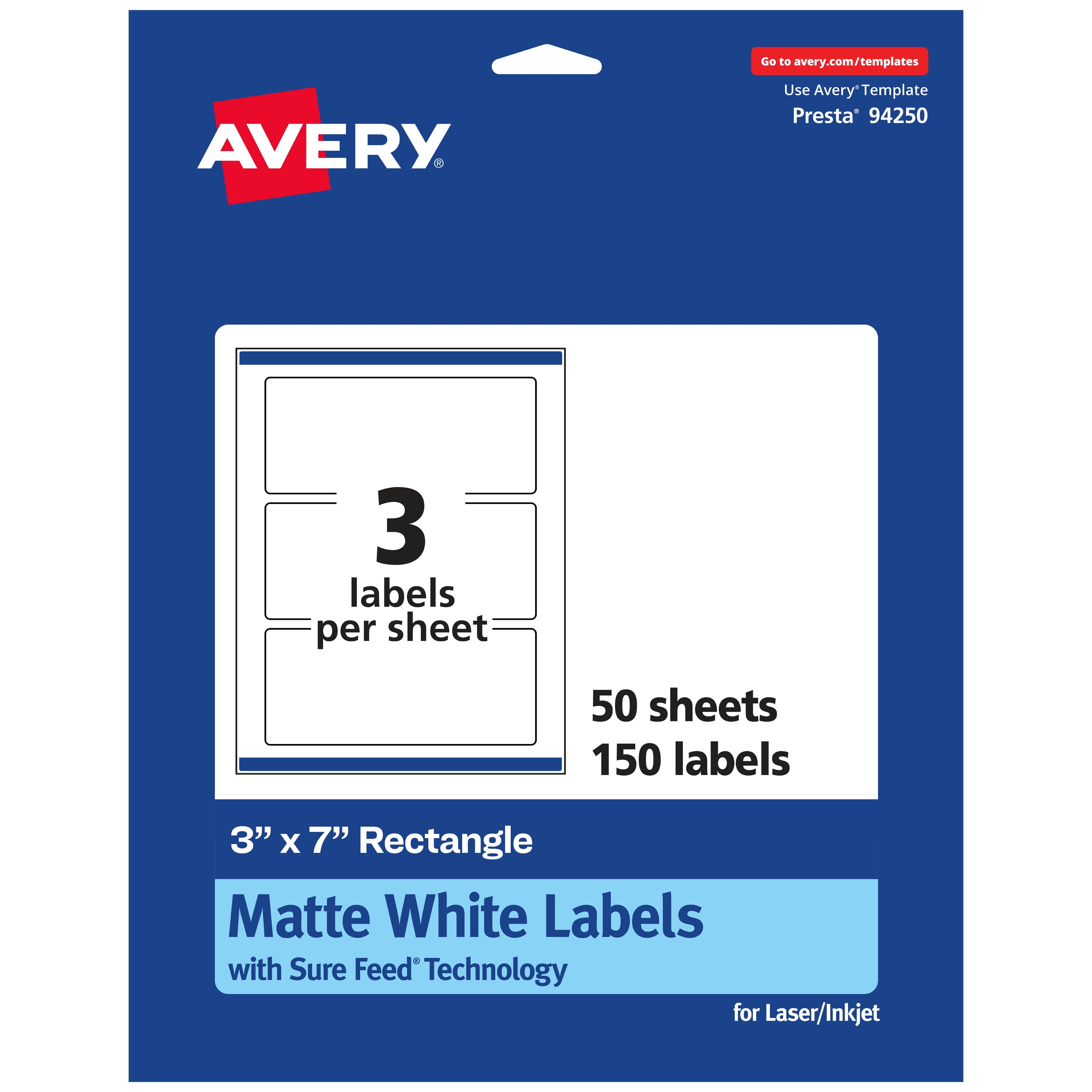 Avery Matte White Rectangle Labels, 3" x 7", 150 Labels - Walmart ...