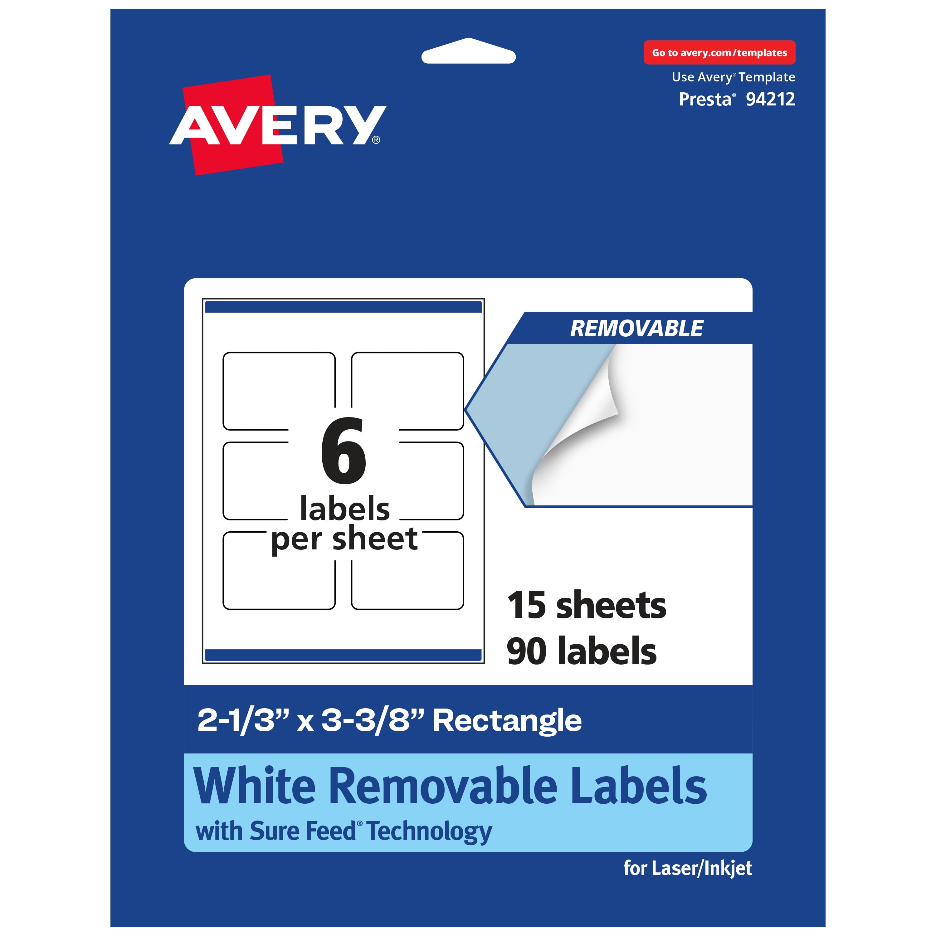 Avery Matte White Removable Rectangle Labels with Sure Feed Technology ...