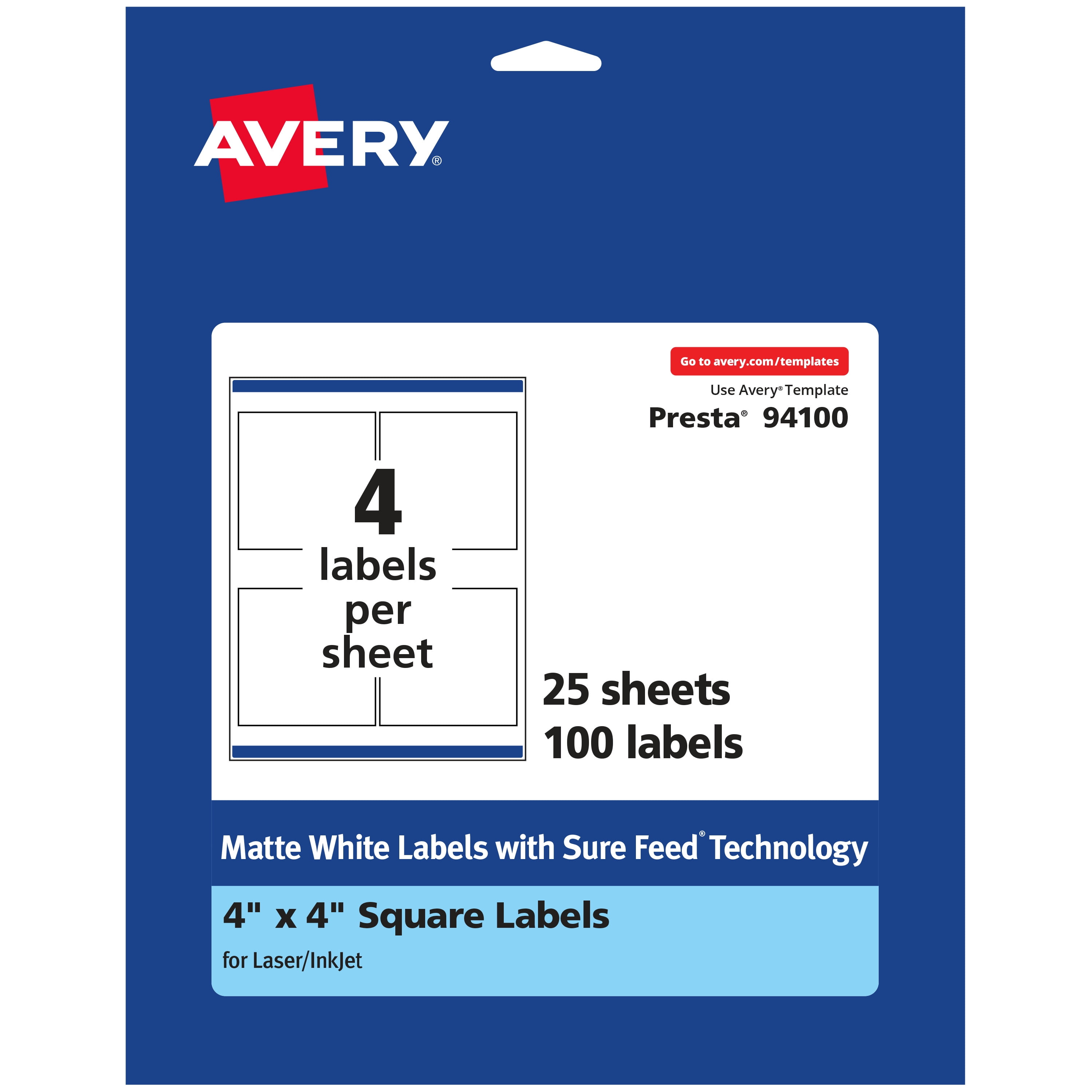 "Avery Printable Adhesive Square Labels, Multiuse for Printer, 4"" x 4 ...