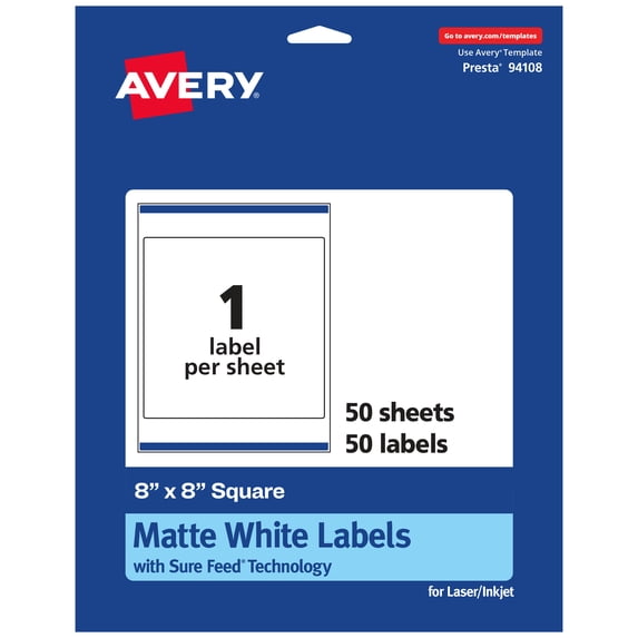 Avery Matte White Square Labels, 8" x 8", 50 Labels - Walmart.com