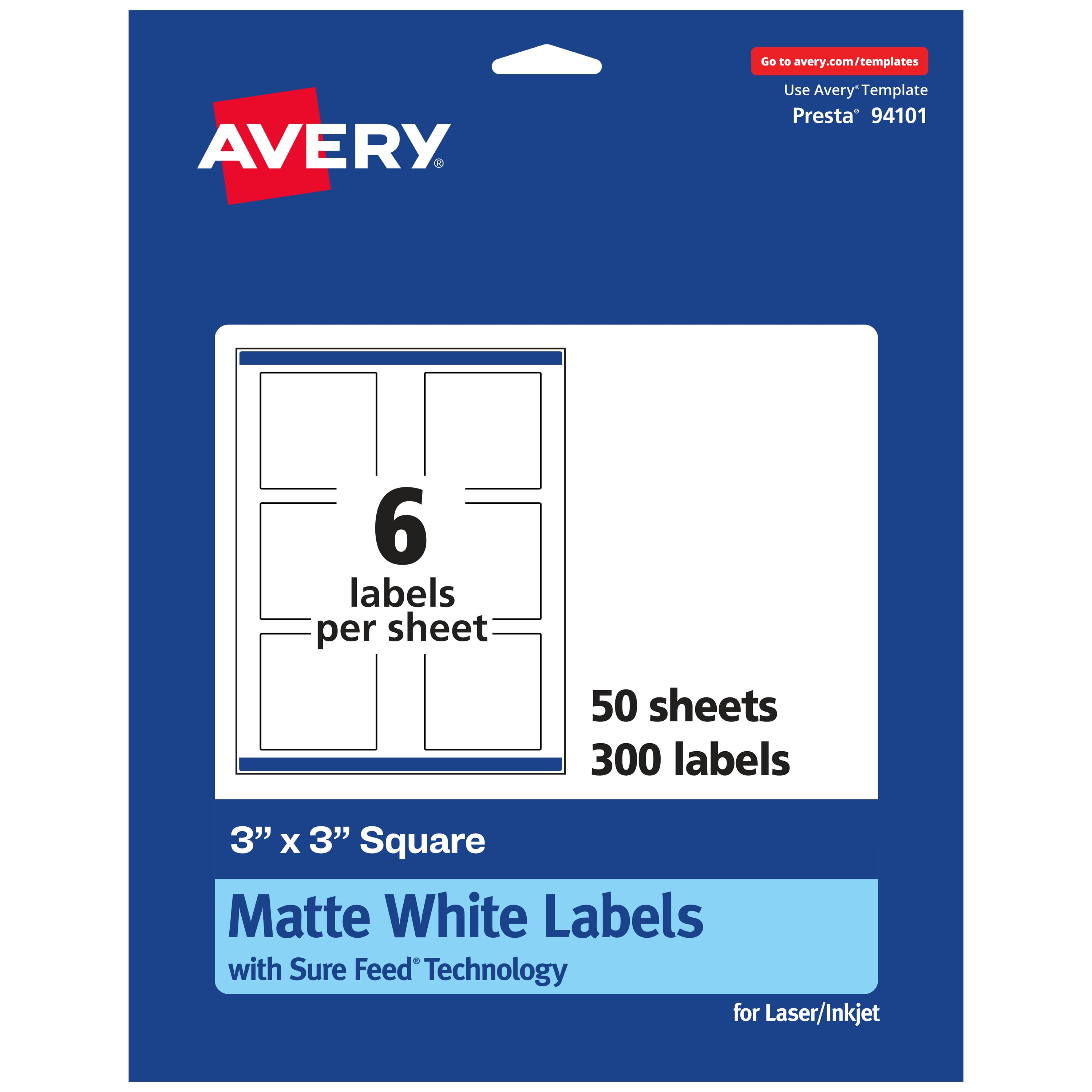 Avery Matte White Square Labels with Sure Feed, 3" x 3", 300 Matte ...