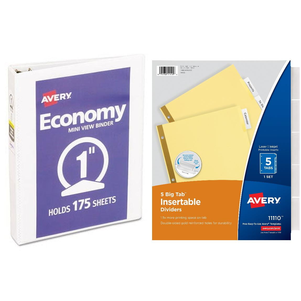 Avery Mini 1" Economy View Binder, 5-1/2" x 8-1/2", White with Avery WorkSaver Insertable Tab ...