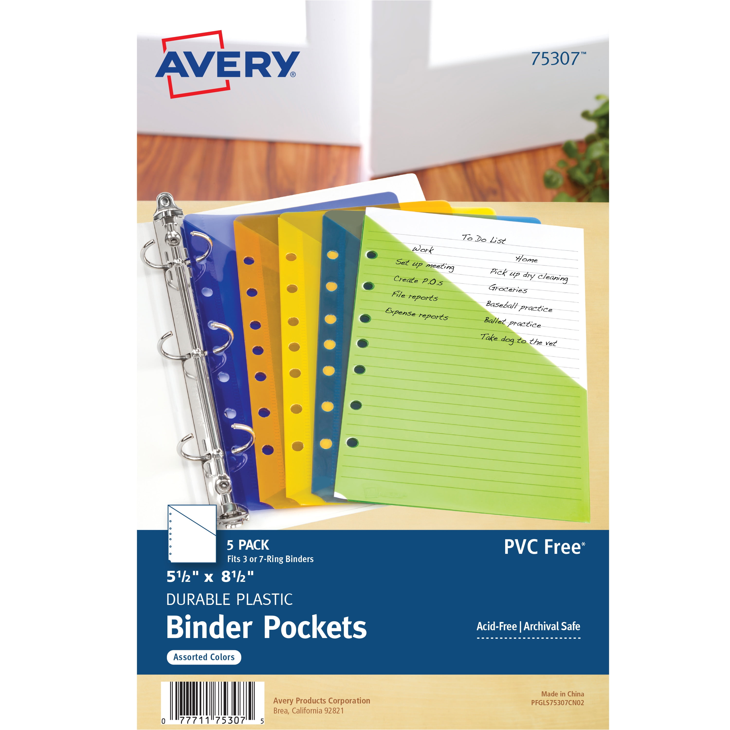 Avery, Mini Binder Pockets, 5.5"x8.5", Pack of 5, Assorted Colors ...