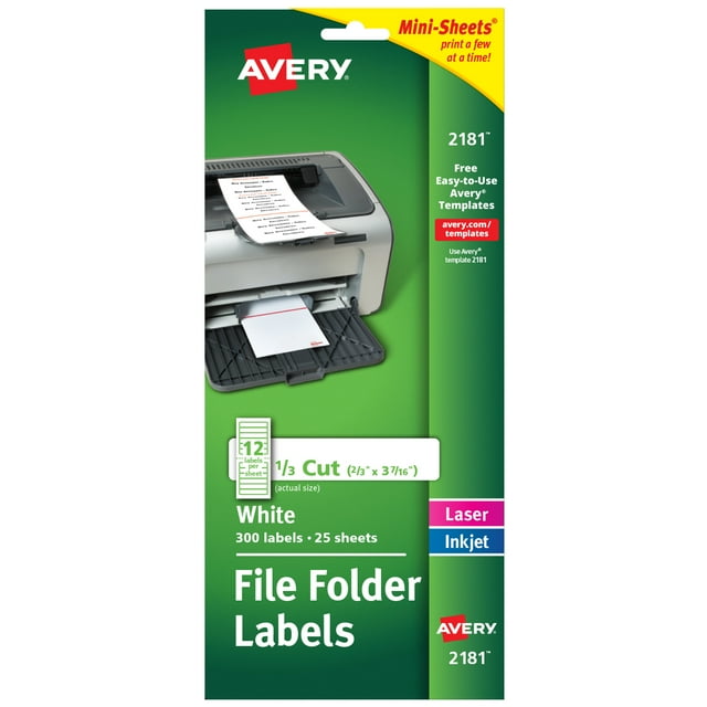 Avery Mini-Sheets File Folder Labels, 2/3" x 3-7/16", White (2181 ...