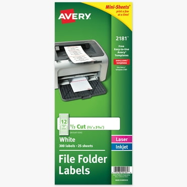 Avery File Folder Labels, 1/3 Cut, 2/3" x 3-7/16", Paper, White, Laser ...