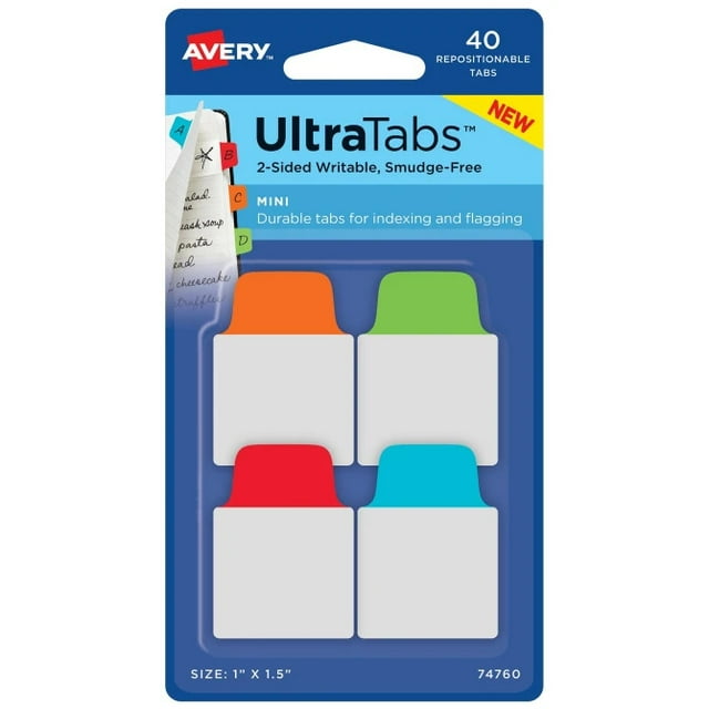 Avery Mini Ultra Tabs, 1" x 1.5", 40 Tabs, Asst Primary Colors (74760 ...