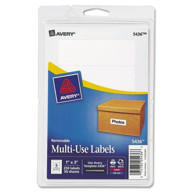 Avery(R) White Removable Print or Write Labels 5436, 1" x 3", Pack of ...