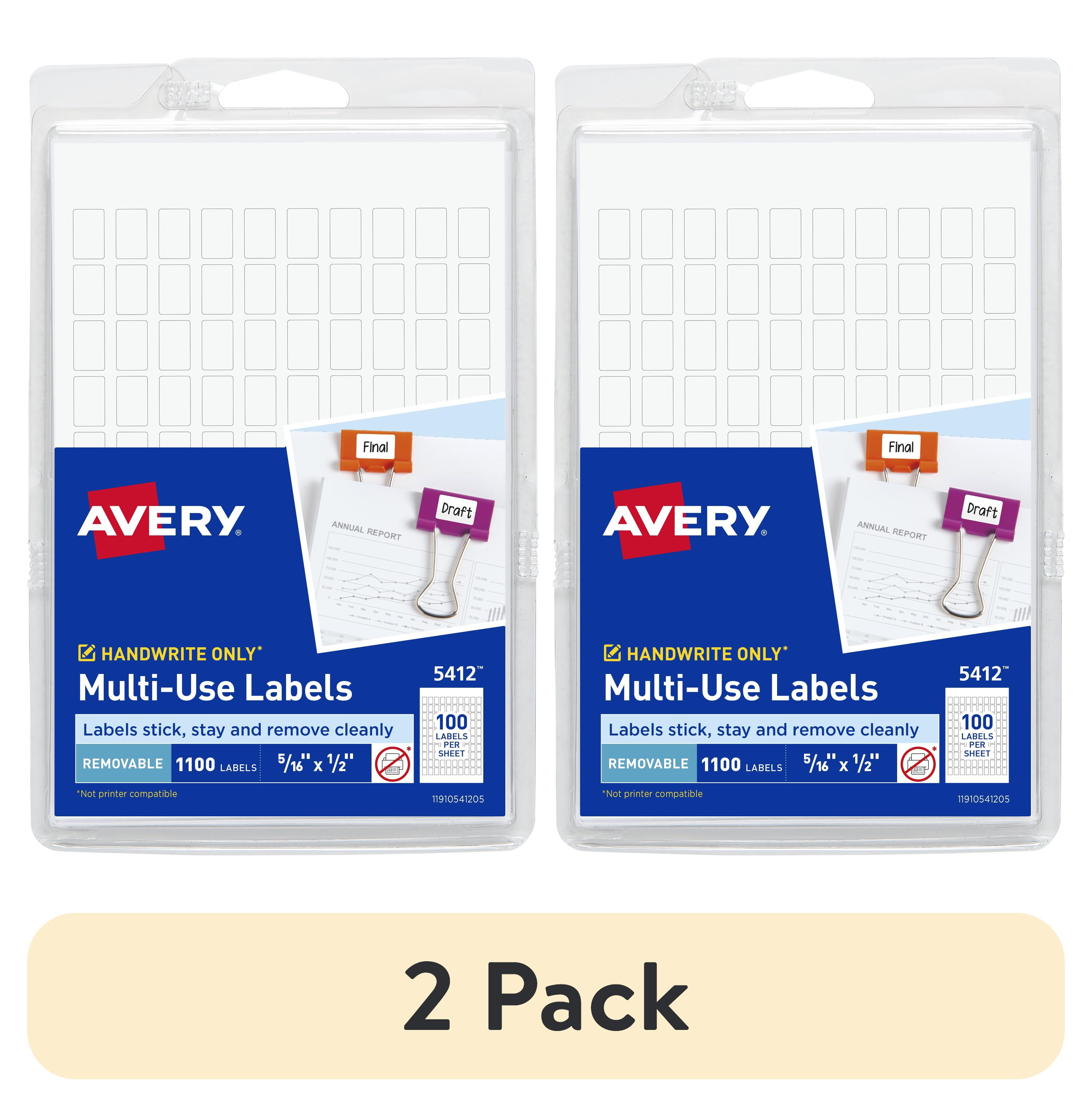 (2 pack) Avery Multiuse Removable Labels, 5/16" x 1/2", White, Non-Printable, 1,100 Small ...