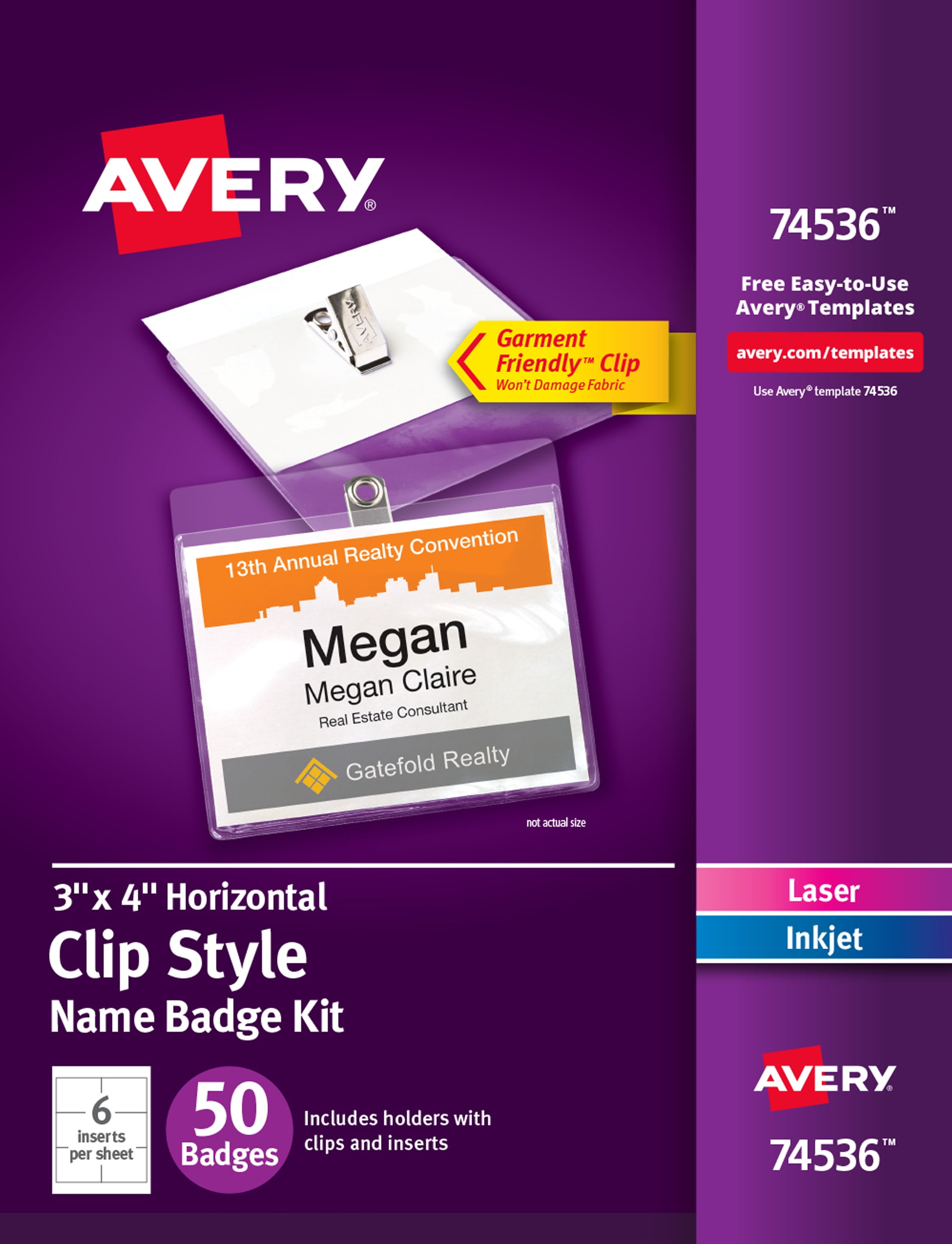 Avery Name Badge Labels, 3" x 4", Paper, White, Clip Style, Holders ...