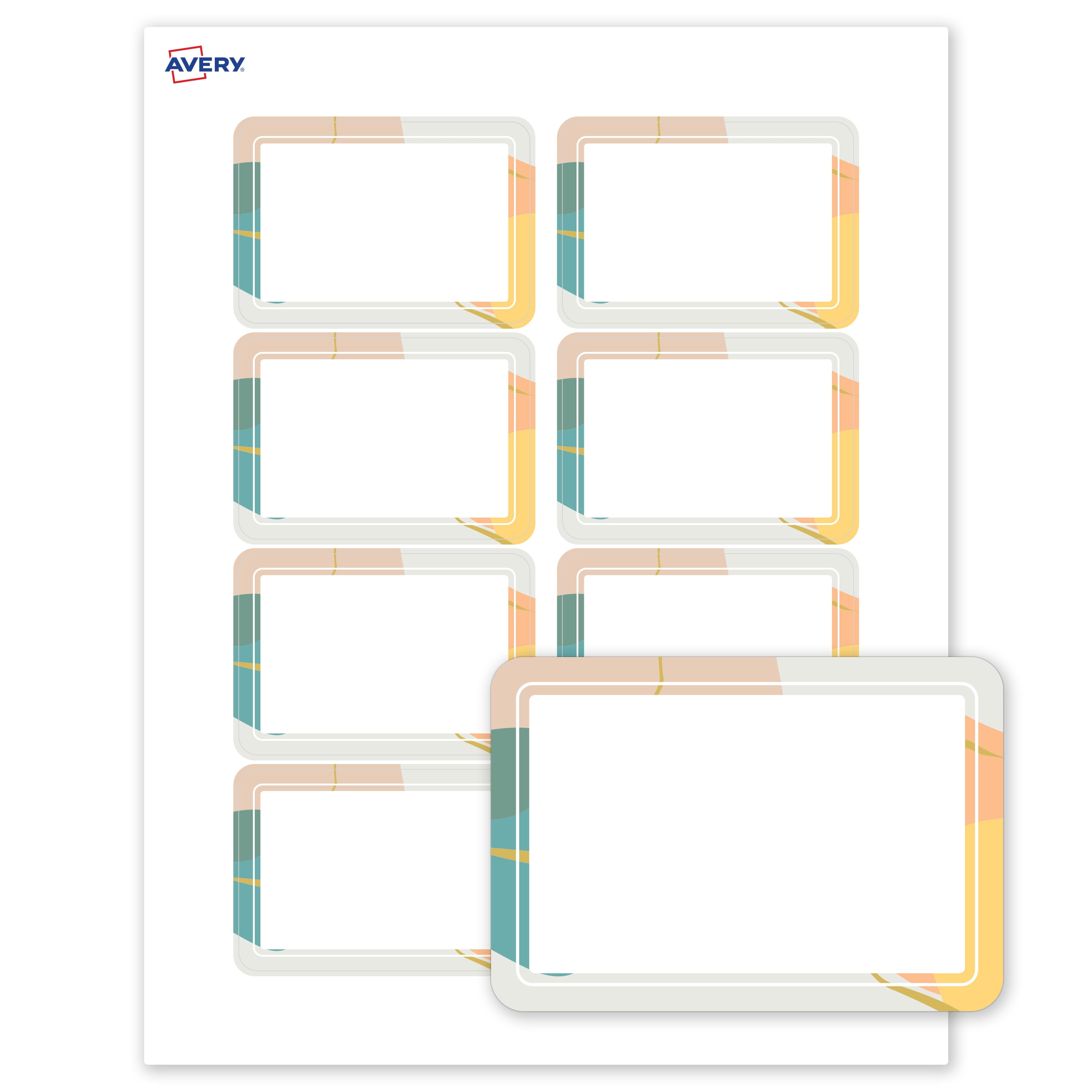 Avery Name Badges, 2-1/3" x 3-3/8", Color Block with Gold Specs ...