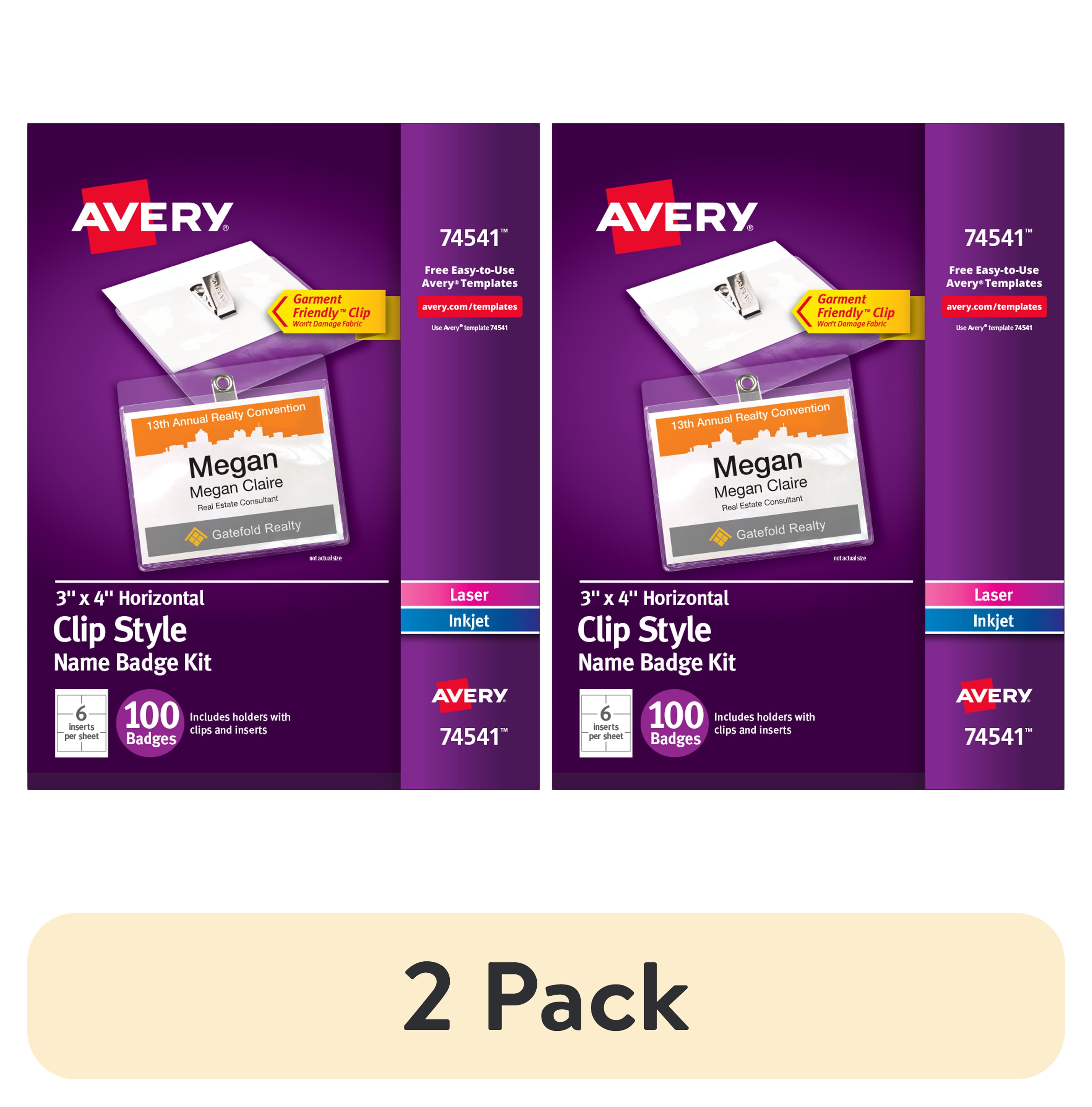 (2 pack) Avery Name Badges with Clips, 3" x 4", 100 Badges (74541) - Walmart.com