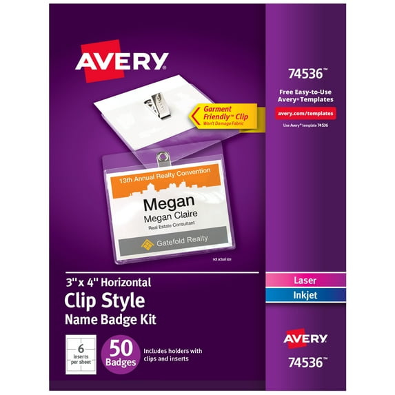 "Avery Self-Adhesive Printable Name Badges with Clips, 3"" x 4"", 50 ...