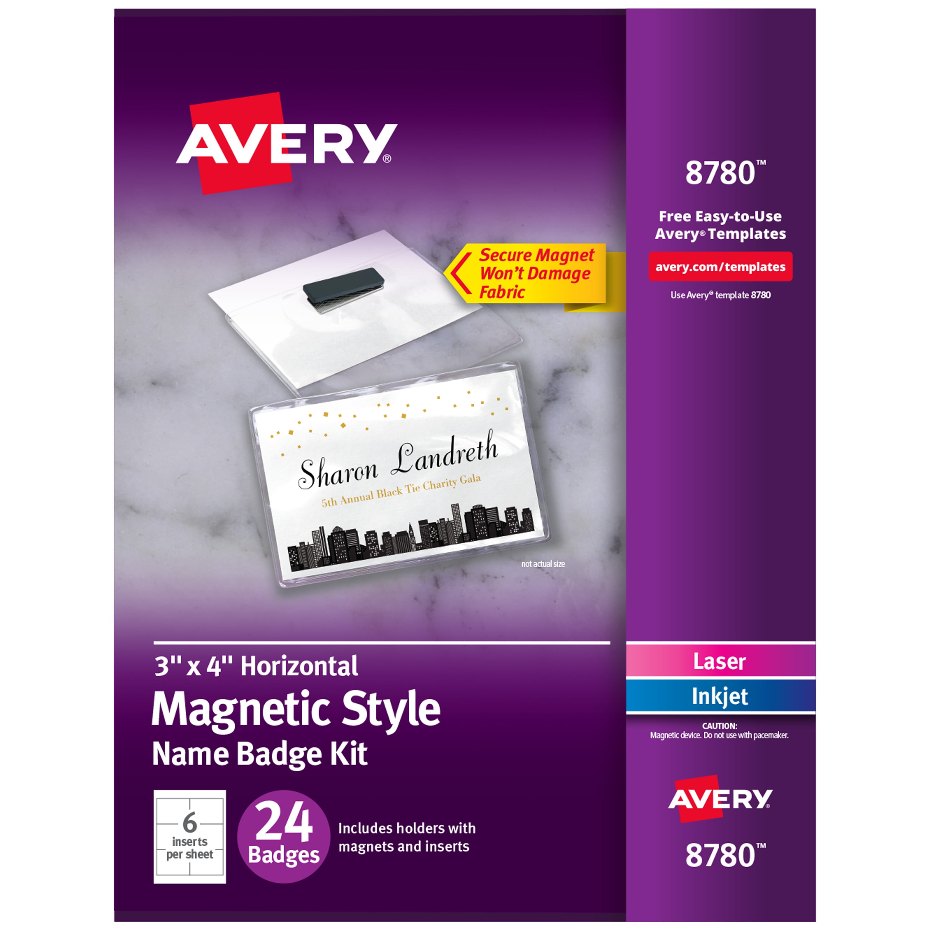 Avery Magnetic Name Badges Kit, Reusable, Customizable, 3" x 4", 24 ...