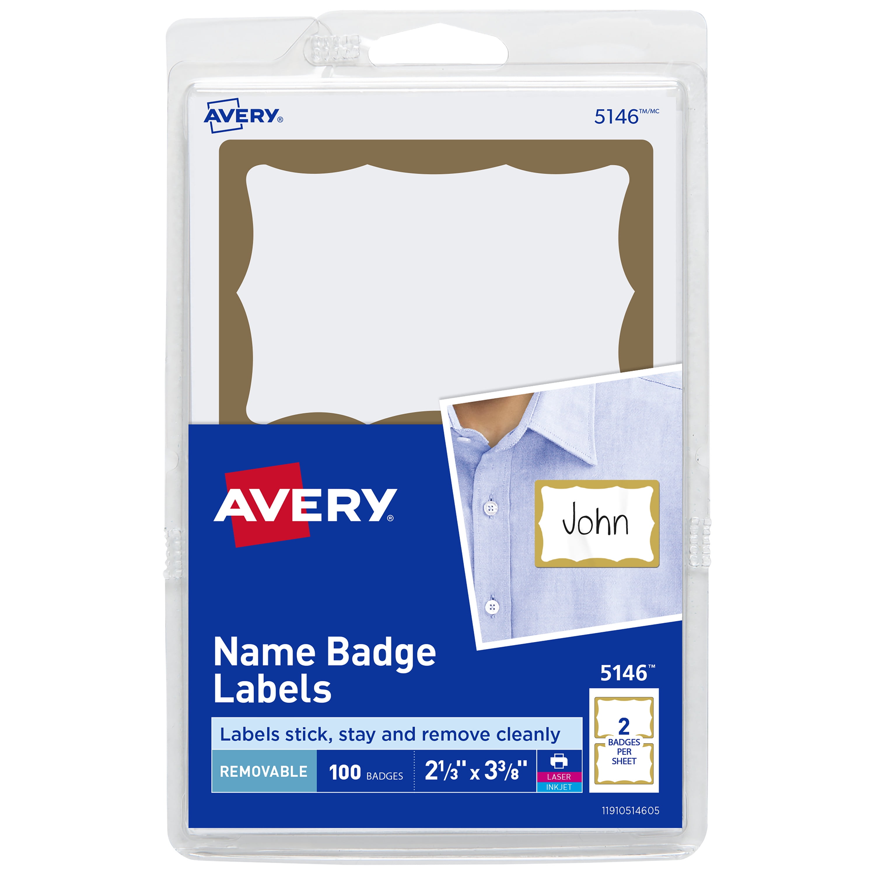 Avery, Name Tags, 2-1/3" x 3-3/8", Gold Border, 100 Badges - Walmart.com