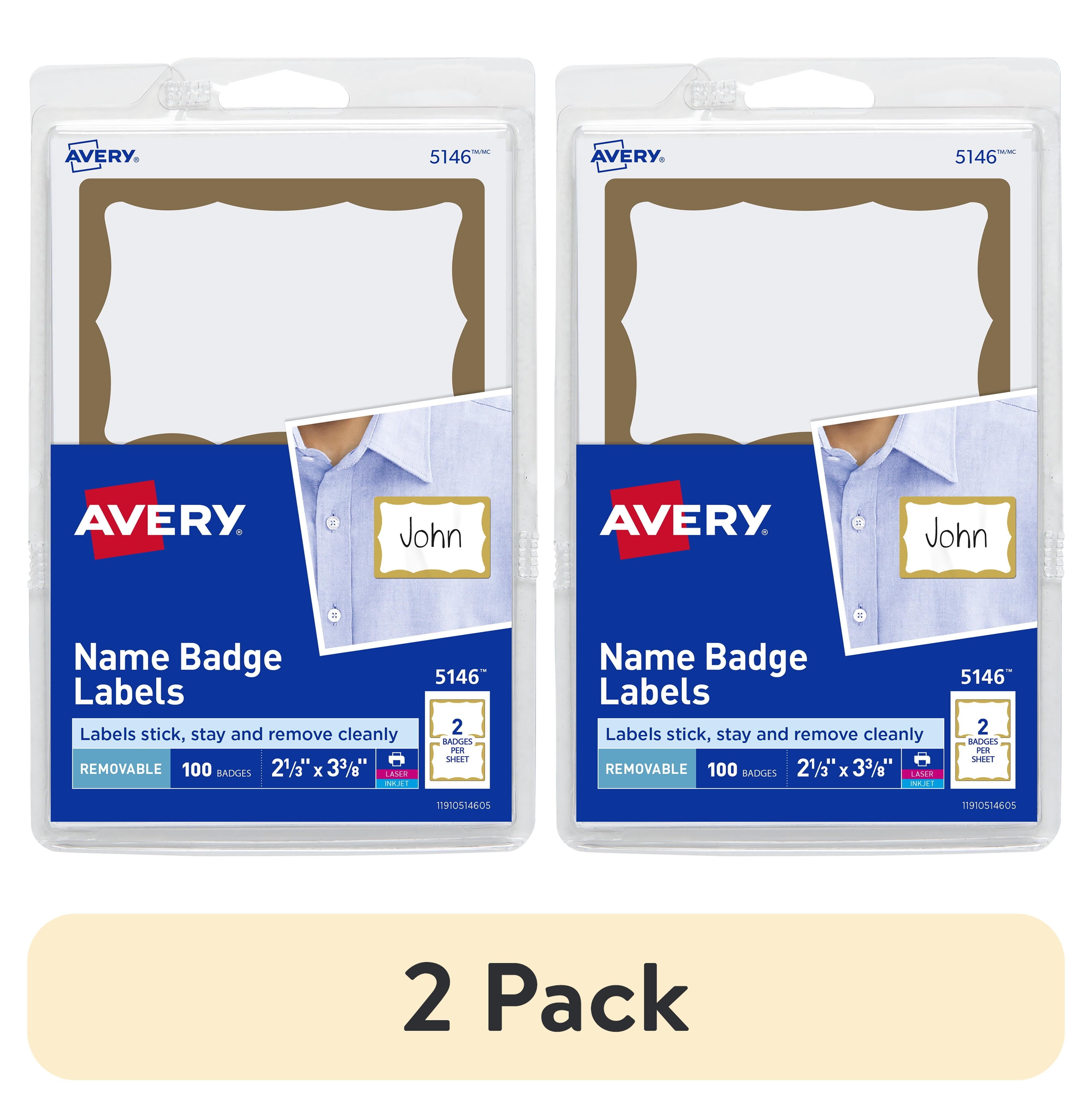 (2 pack) Avery Name Tags, 2-1/3" x 3-3/8", Gold Border, 100 Badges ...