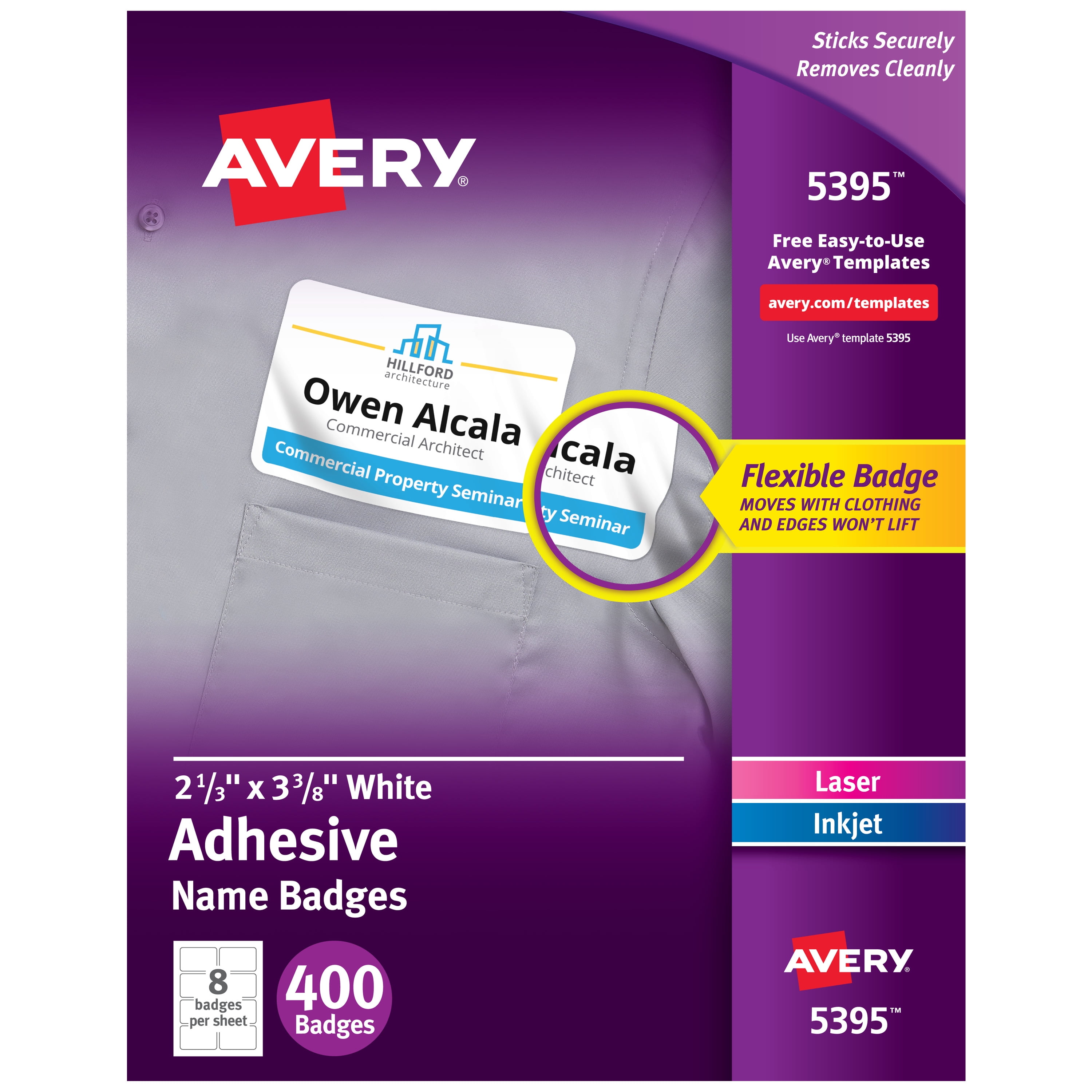 "Avery Self-Adhesive Printable Name Tags, 2-1/3"" x 3-3/8"", Matte ...
