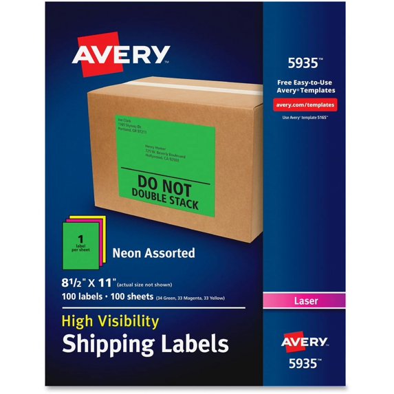 Avery Neon Shipping Label, Laser, 8 1/2 x 11, Neon Assorted, 100/Box ...
