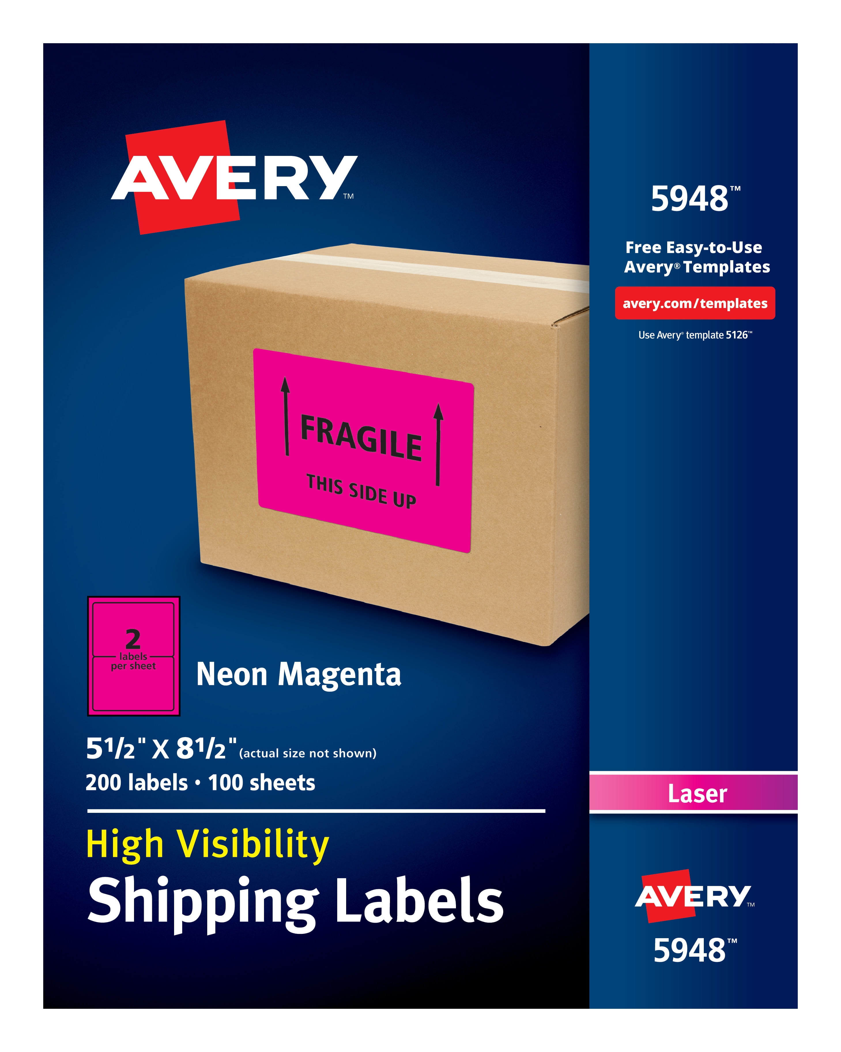 Avery Neon Shipping Labels, 5-1/2" x 8-1/2", 200 Labels (5948 ...