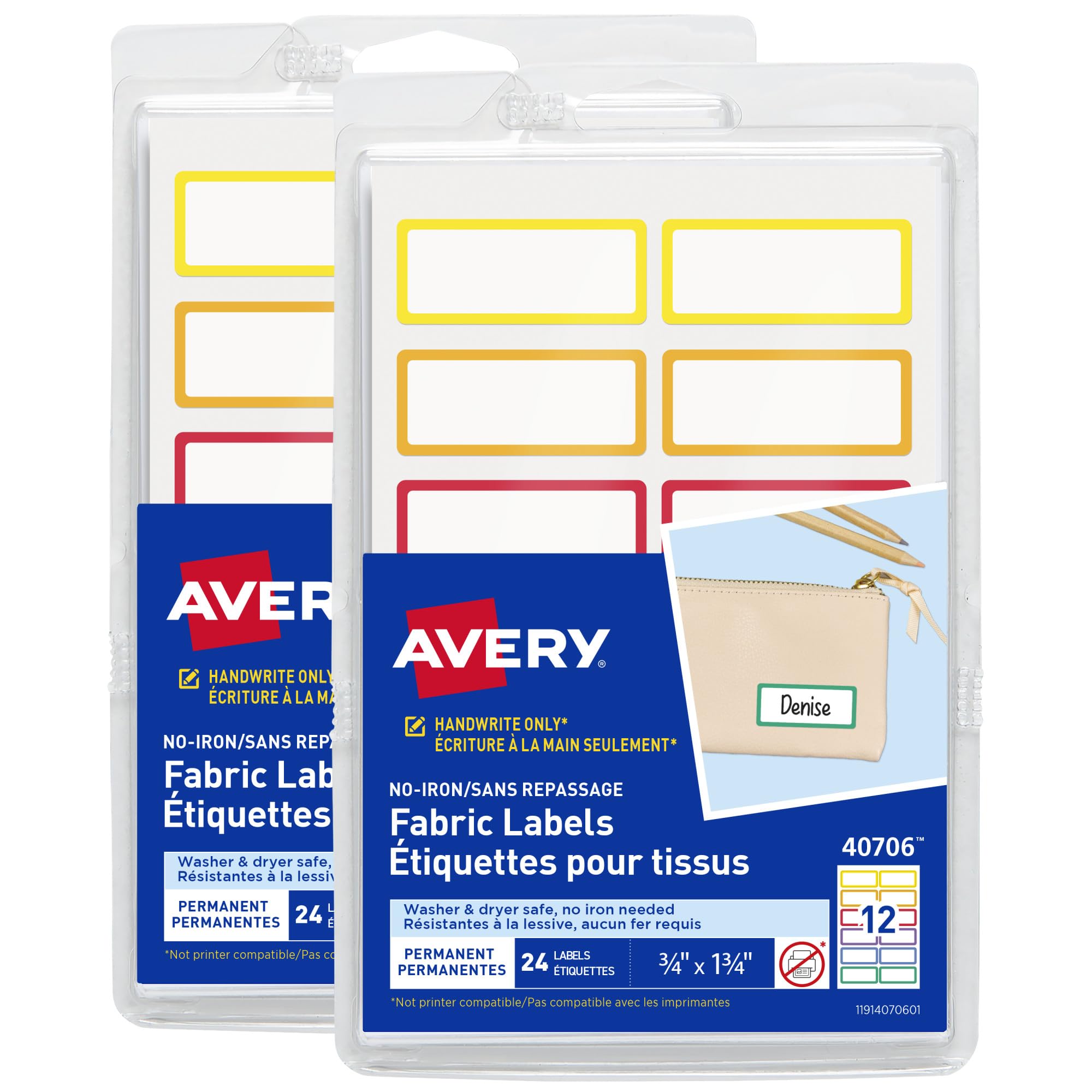 Avery No-Iron Fabric Name Labels, Rainbow Borders Preprinted Designs ...