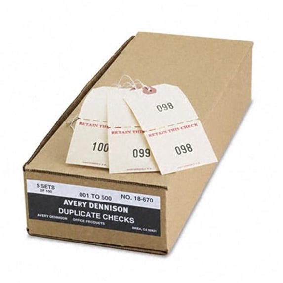 Avery Numbered Perforated Paper/Twine Claim Checks 4-3/4 x 2-3/8 Manila ...