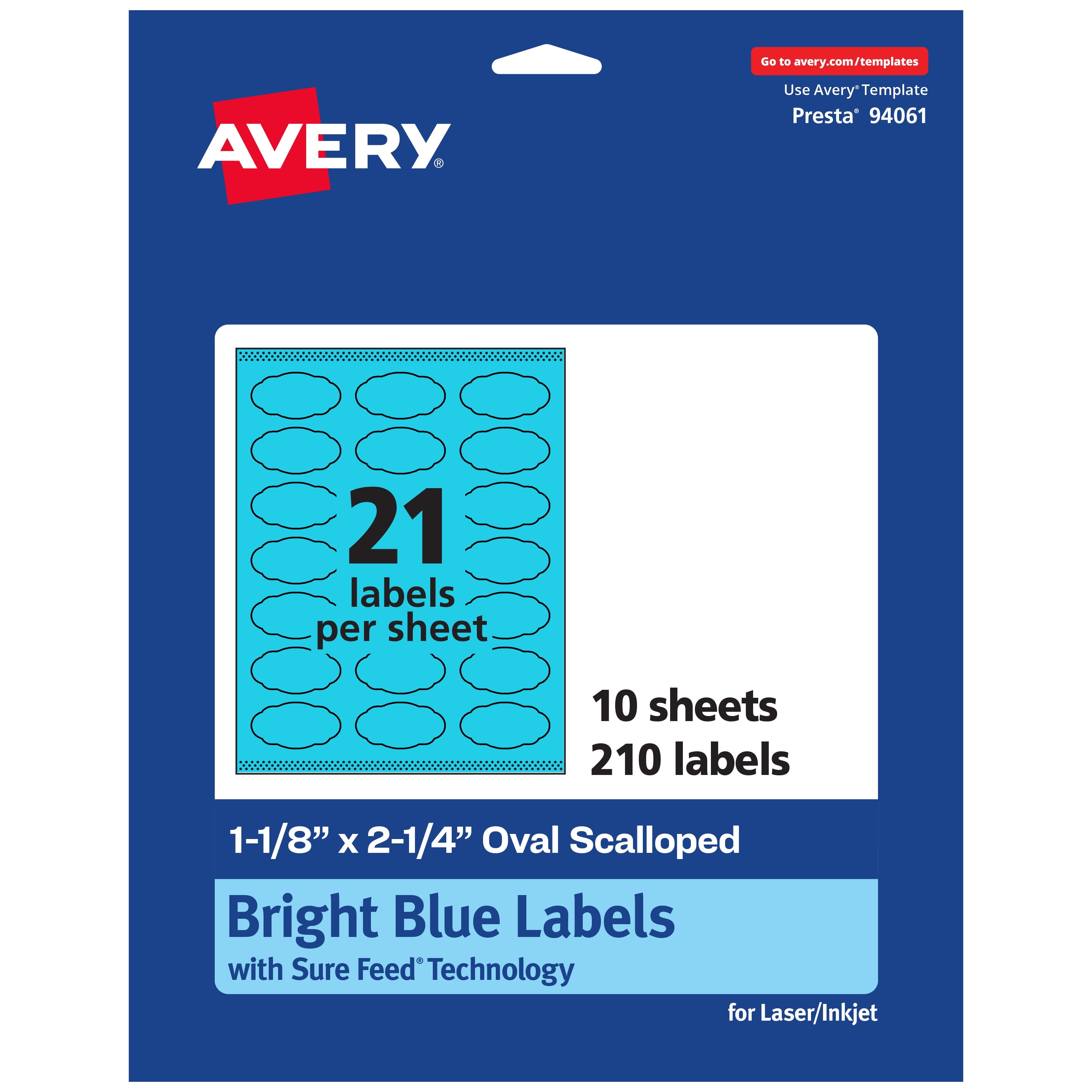 Avery Oval Scalloped Labels, Bright Blue, 1-1/8" x 2-1/4", 210ct ...