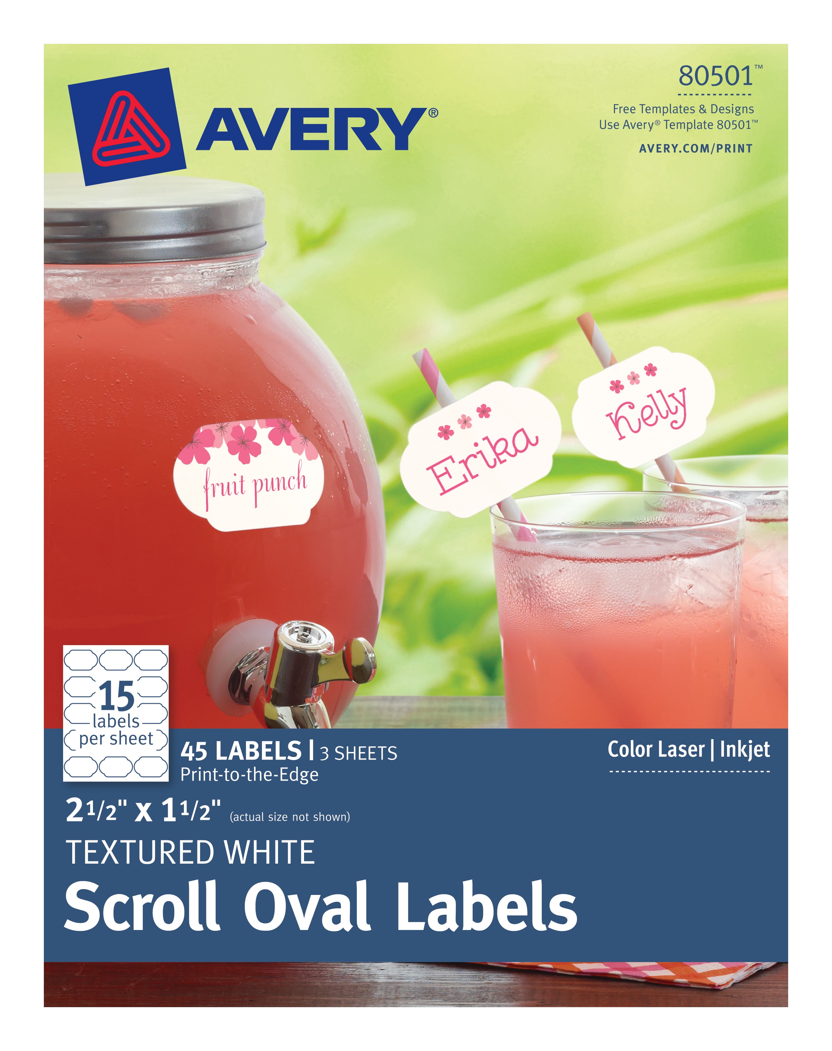 Avery Oval Scroll Labels True Print Textured, 2-1/2" x 1-1/2", 45 ...