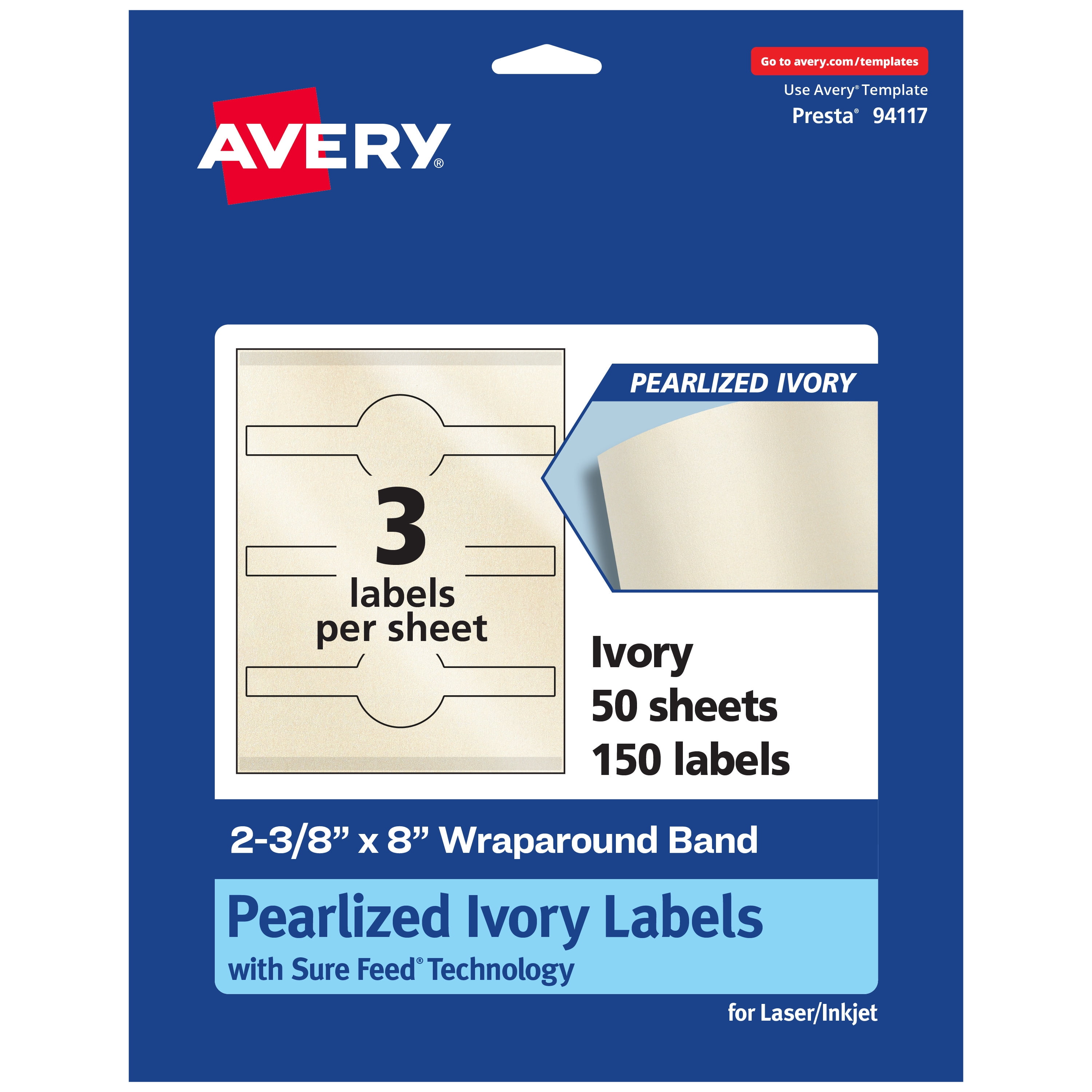 Avery Pearlized Ivory Wraparound Band Labels, 2-3/8" x 8", 150ct ...