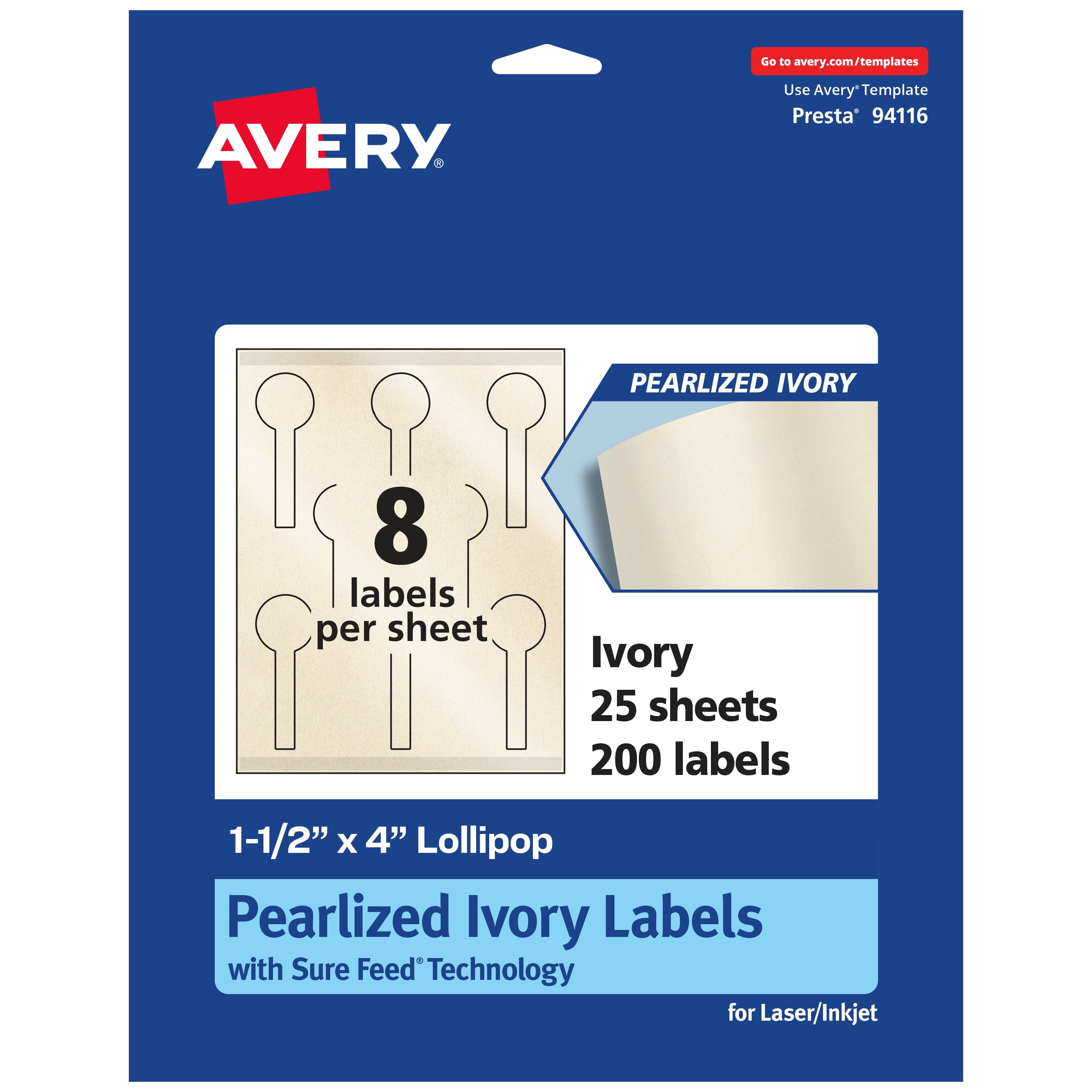 Avery Pearlized Ivory Lollipop Labels, 1.5" x 4", 200ct - Walmart.com