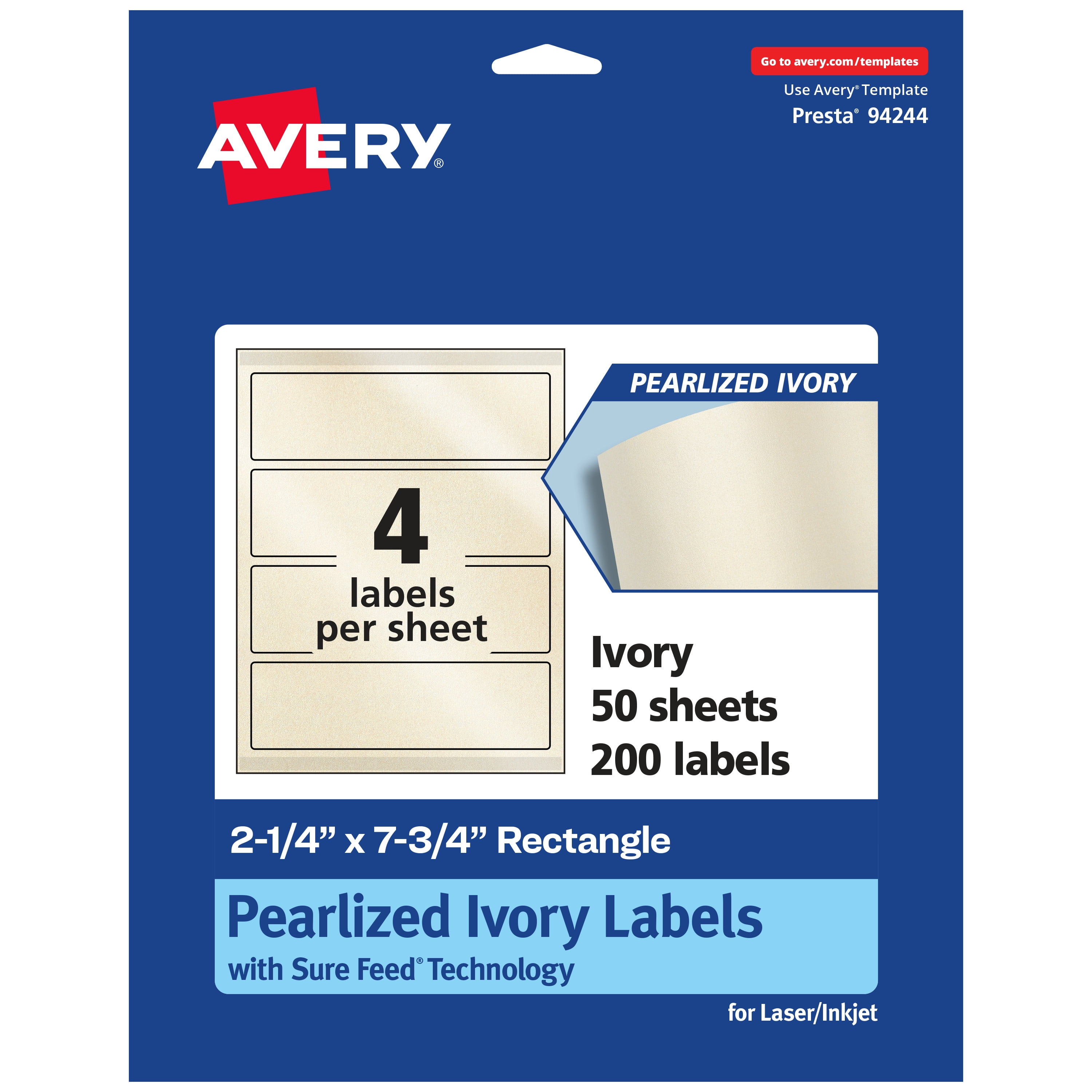 Avery Pearlized Ivory Rectangle Labels, 2.25" x 7.75", 200ct - Walmart.com