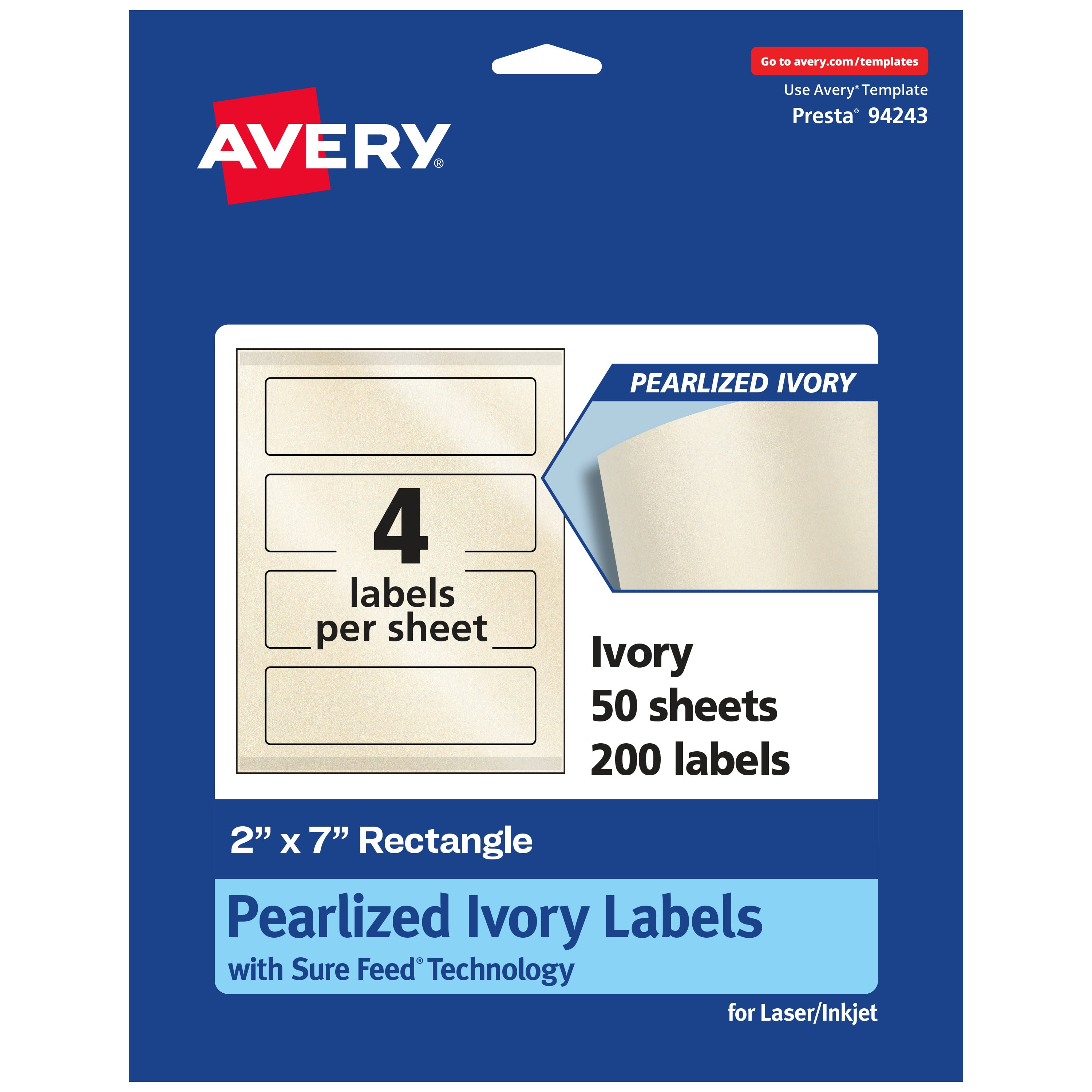 Avery Pearlized Ivory Rectangle Labels, 2" x 7", 200ct - Walmart.com