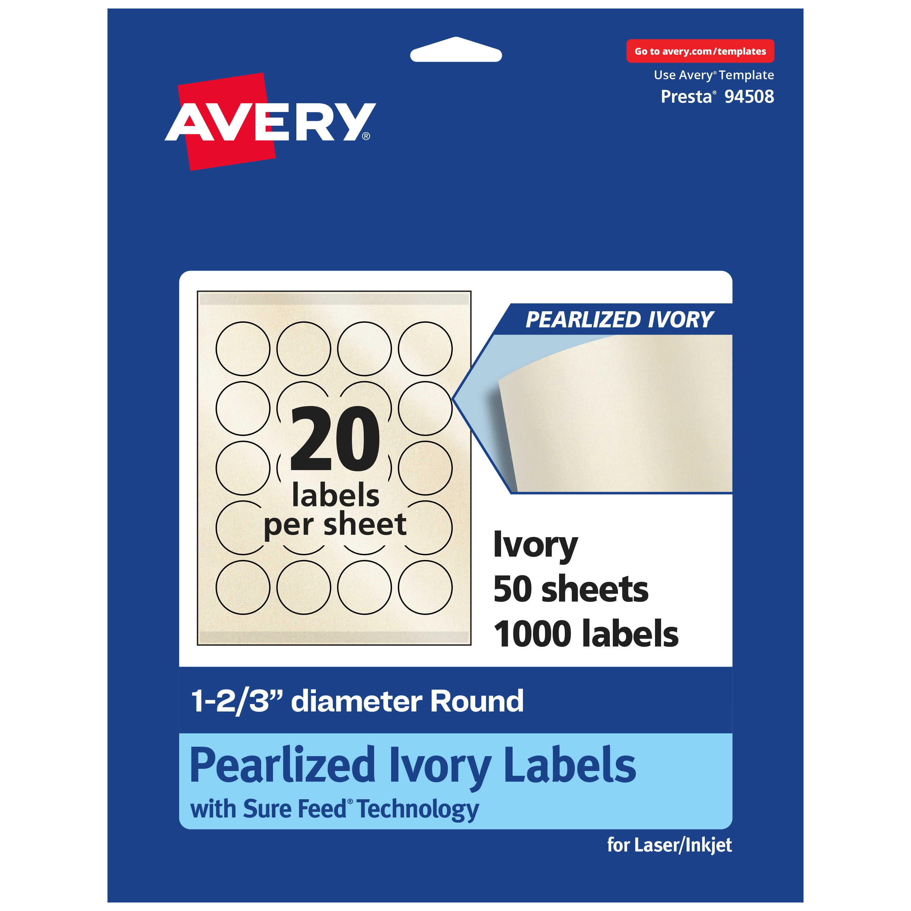 Avery Pearlized Ivory Round Labels, 1-2/3" Diameter, 1,000ct - Walmart.com