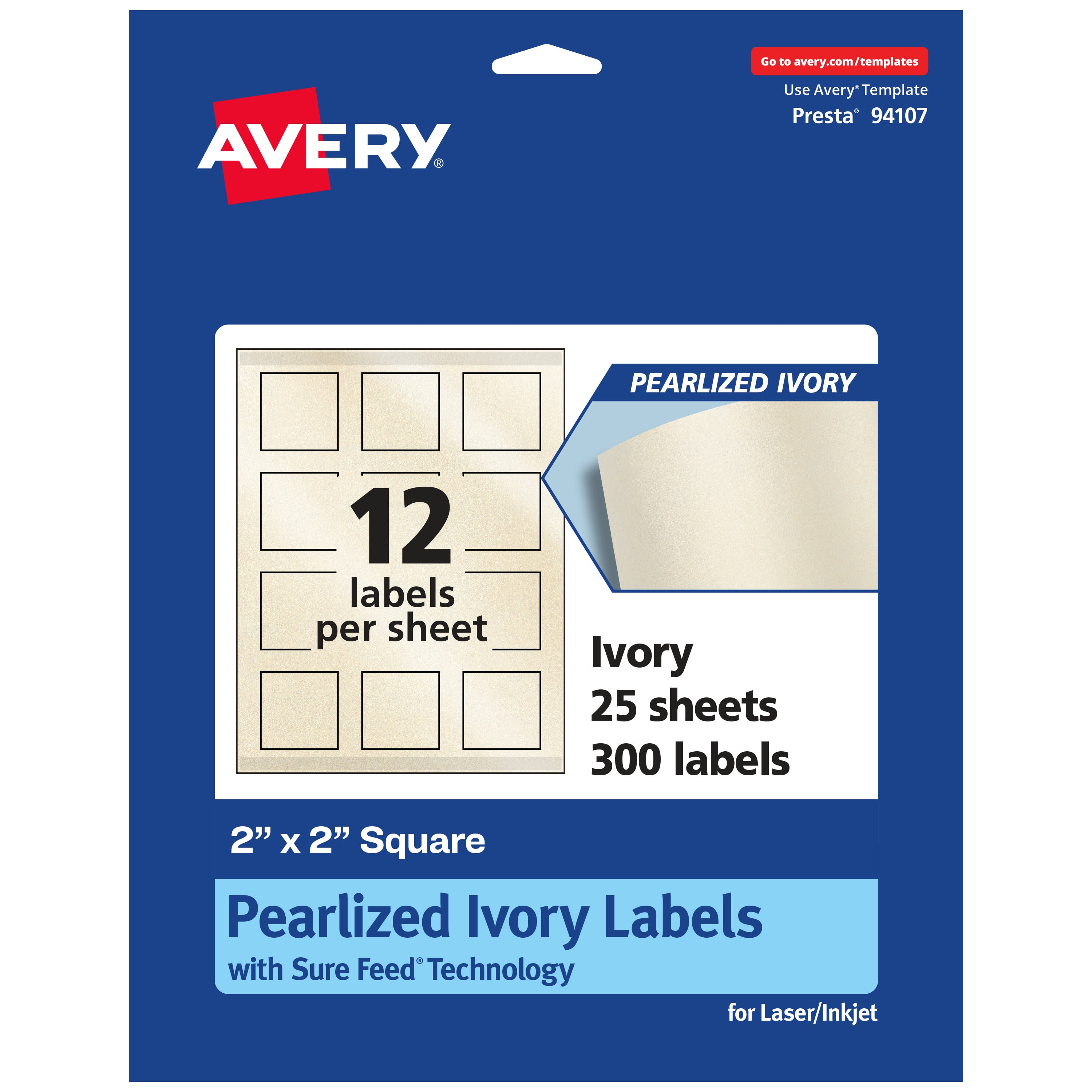 Avery Pearlized Ivory Square Labels, 2" x 2", 300ct - Walmart.com