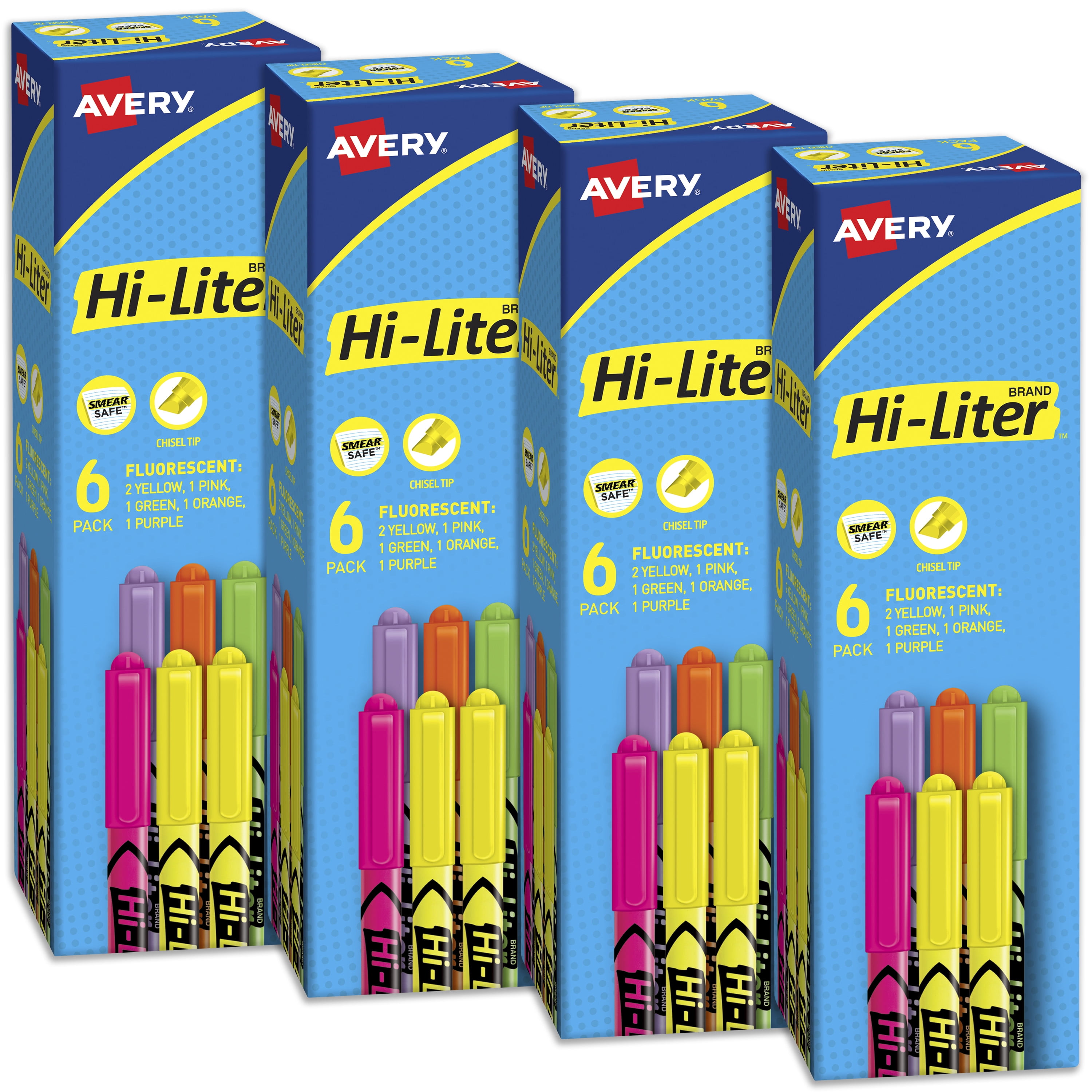 Avery Pen-Style Highlighters, 6 Assorted Colors per Pack, 4 Packs, 24 ...