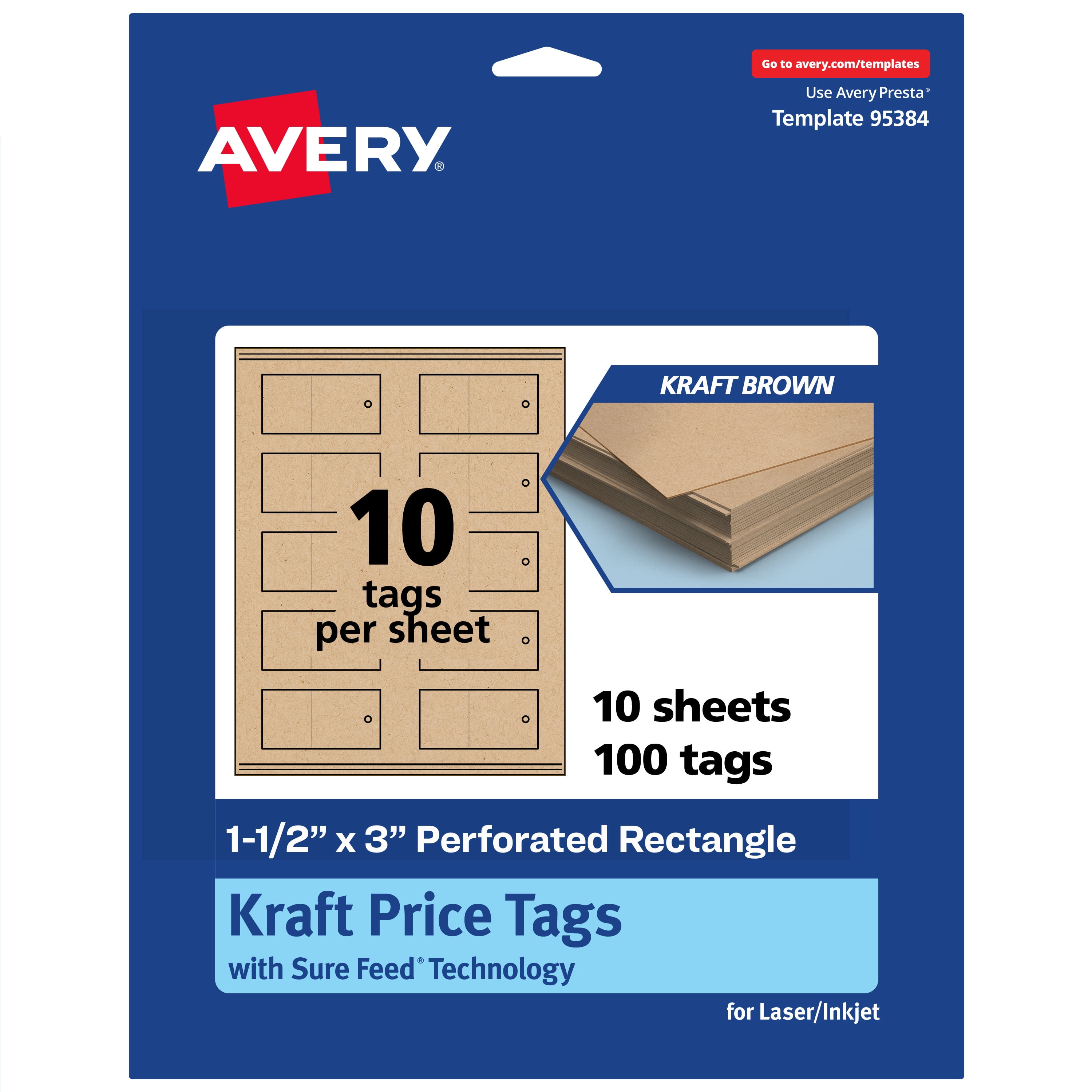 Avery Perforated Price Tags, 1-1/2" x 3", Kraft Brown, 100 Total ...