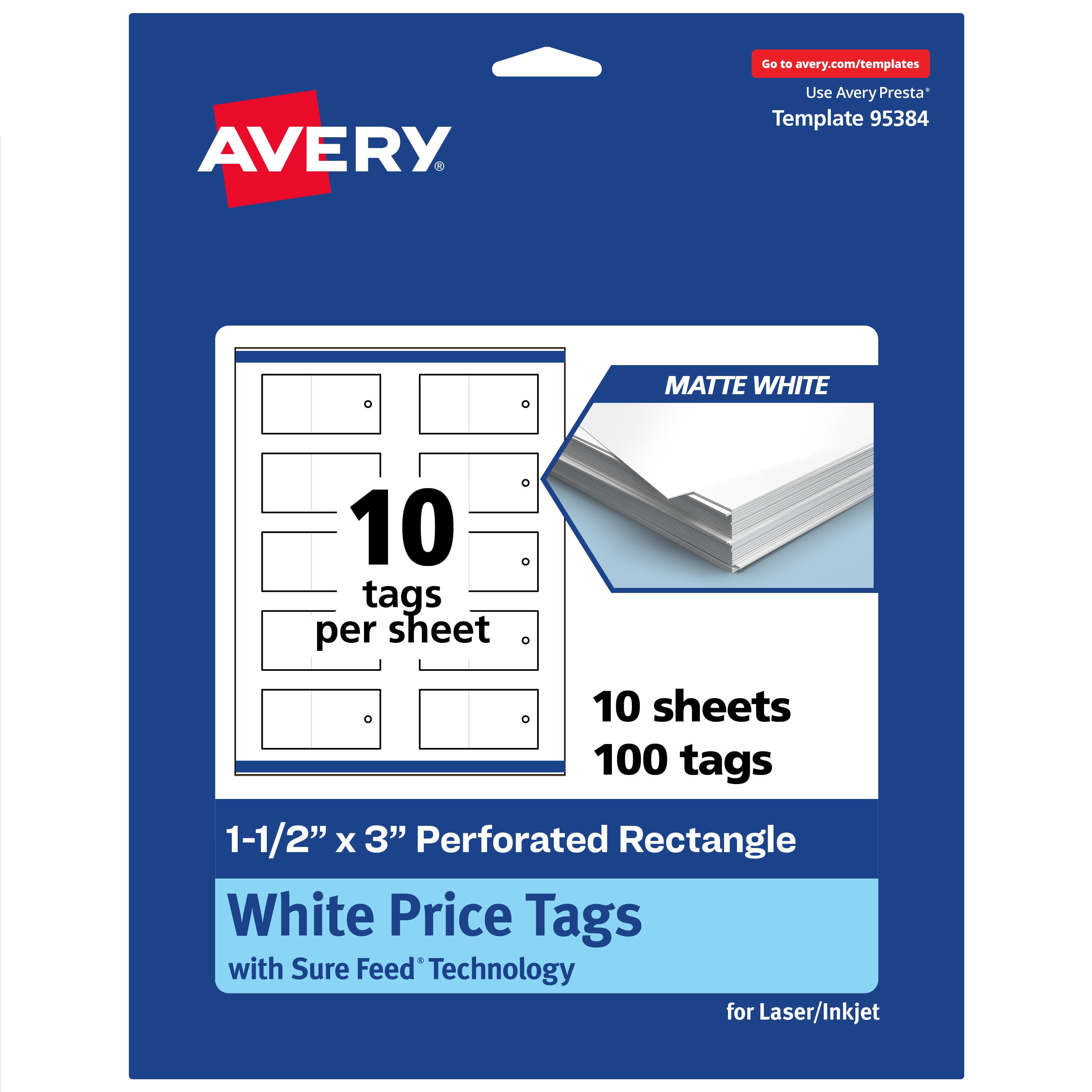 Avery Perforated Price Tags, 1-1/2" x 3", Matte White, 100 Total ...