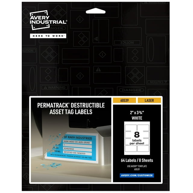 Avery PermaTrack Destructible Asset Tag Labels, 2" x 3-3/4", 64 Asset ...