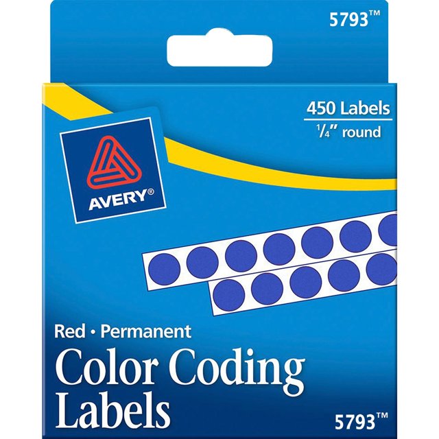 Avery Permanent Self-Adhesive Round Color-Coding Labels, 1/4" dia, Dark ...