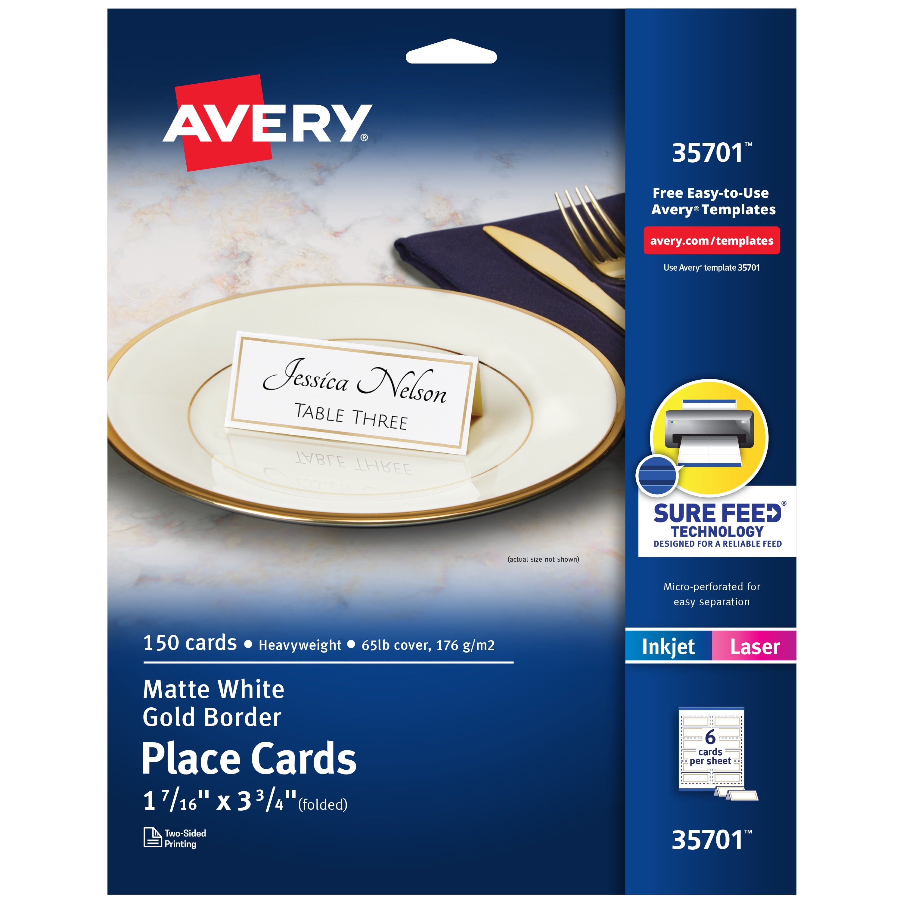 Avery Printable Table Setting Name Tent Cards, Menu Cardstock, 1-7/16 ...