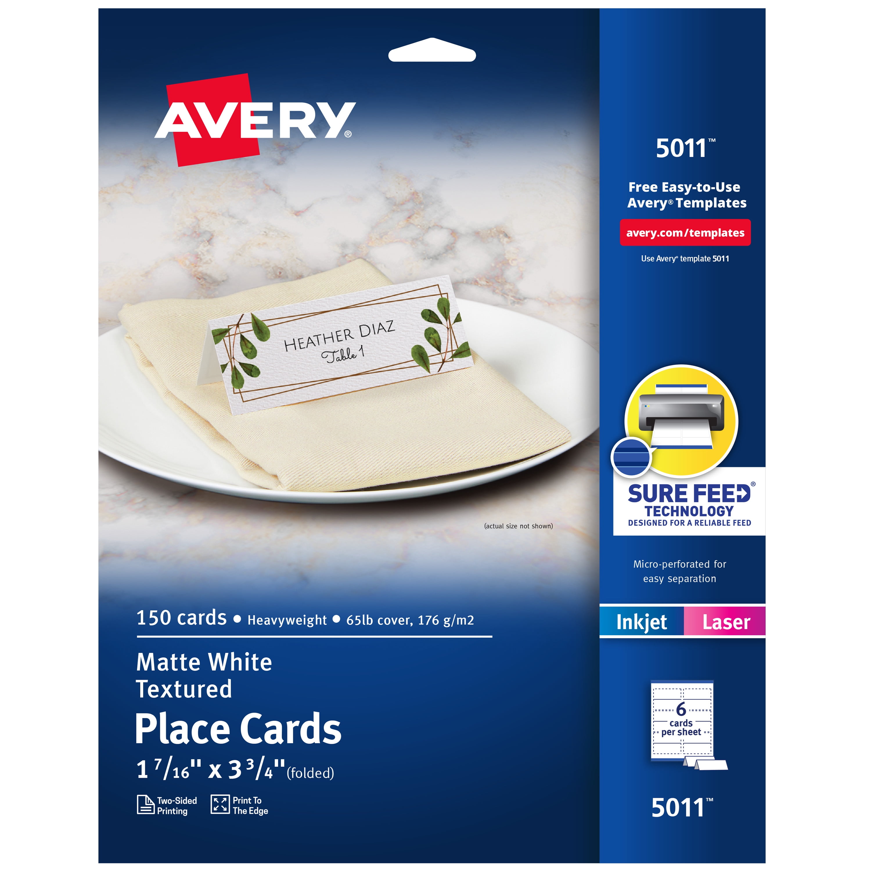 Avery Place Cards, 1-7/16" x 3-3/4", White, 150 Tent Cards (5011 ...