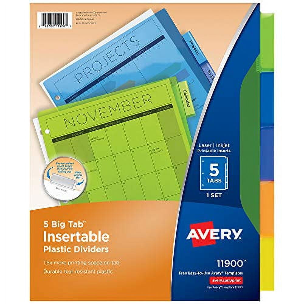 Avery Plastic 5-Tab Binder Dividers, Insertable Multicolor Big Tabs, 1 ...