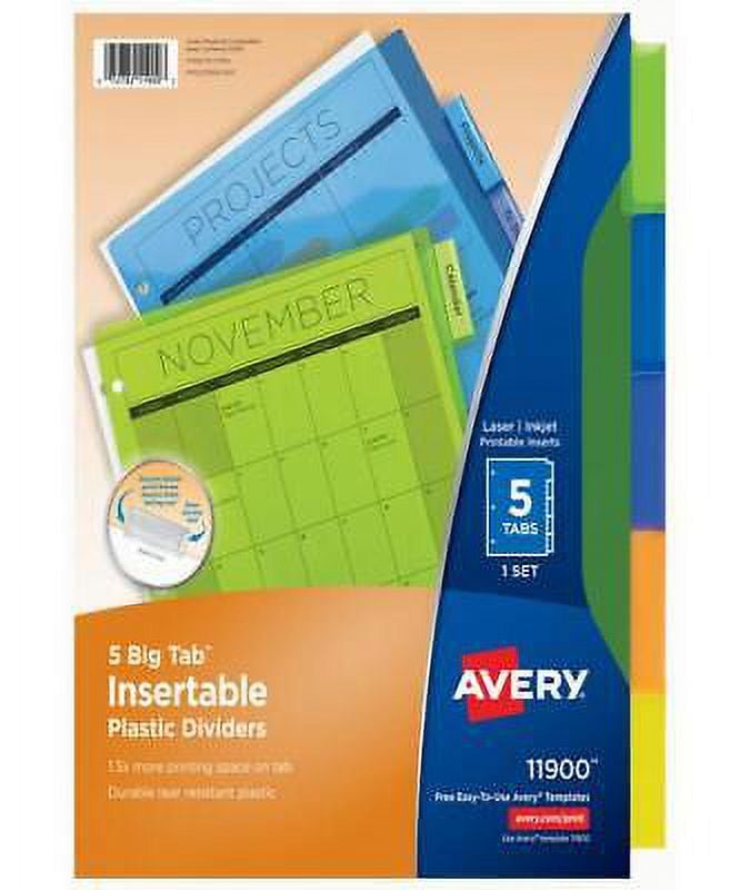 Avery Plastic 5-Tab Binder Dividers, Insertable Multicolor Big Tabs, 1 ...