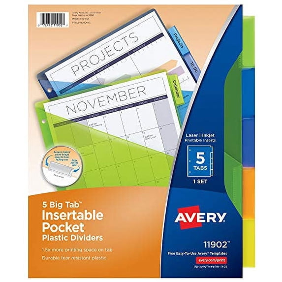 Avery Plastic Binder Dividers with Pocket, Insertable Multicolor Big ...