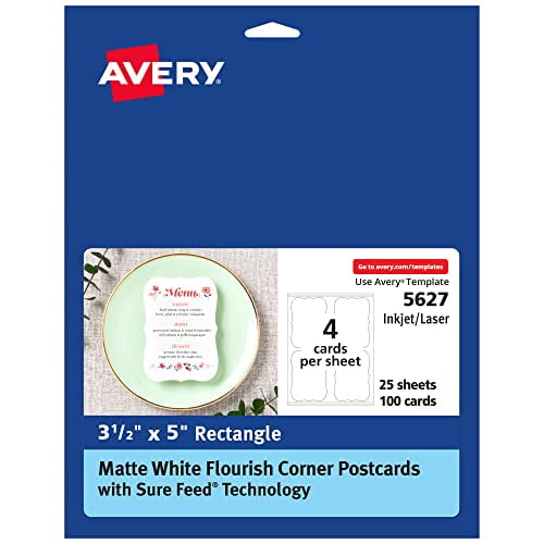 Avery Postcards with Flourish Edges and Sure Feed Technology, 3.5" x 5 ...